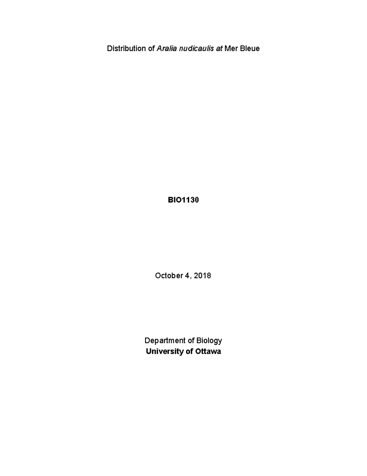 Copy of Mer Bleue Lab - Distribution of Aralia nudicaulis at Mer Bleue ...