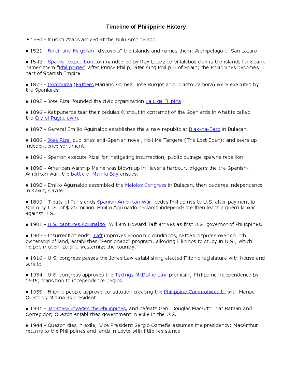 Timeline of Philippine History - 1521 - Ferdinand Magellan "discovers ...