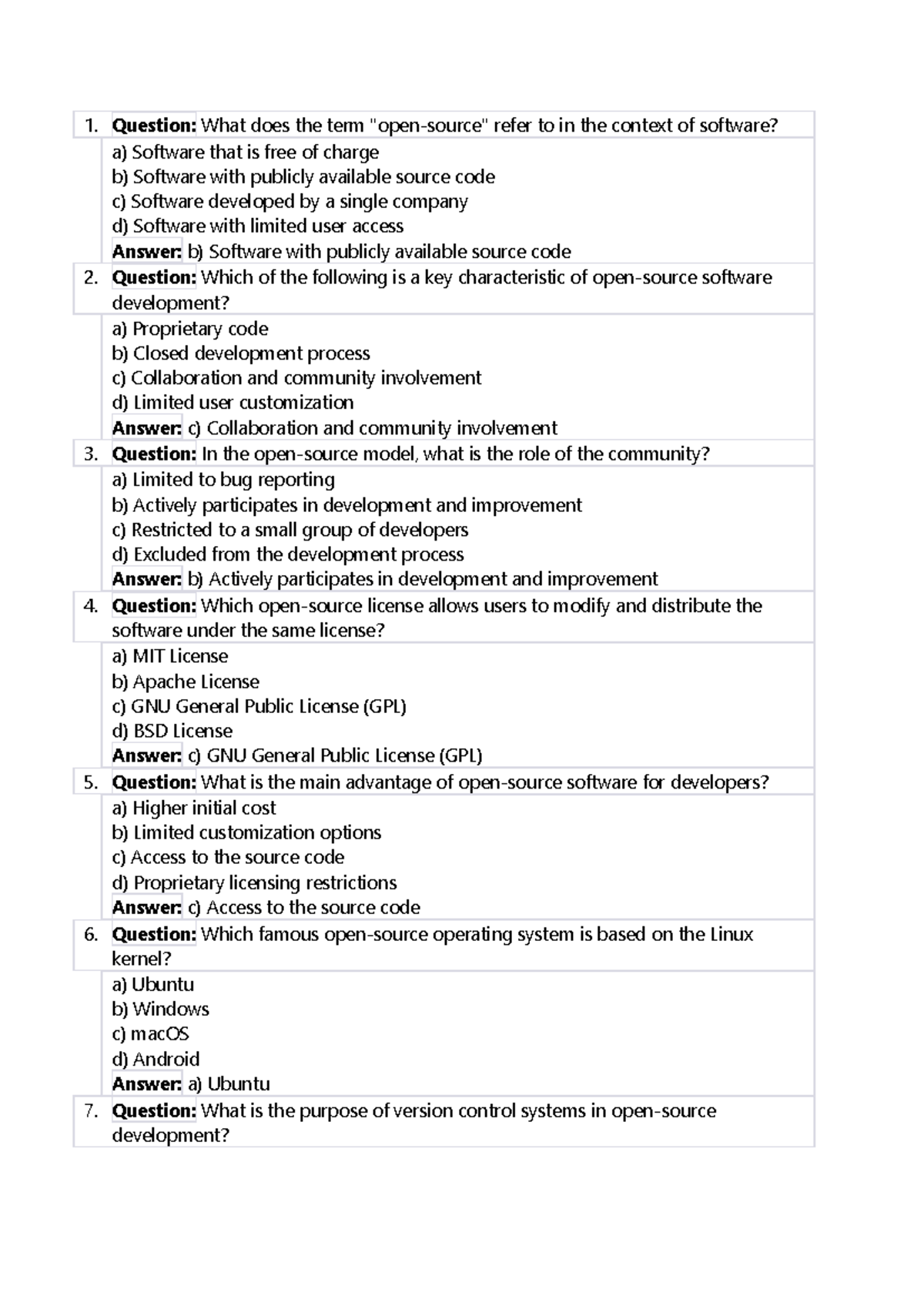 Open source overall - Computer science MCQ - Question: What does the ...