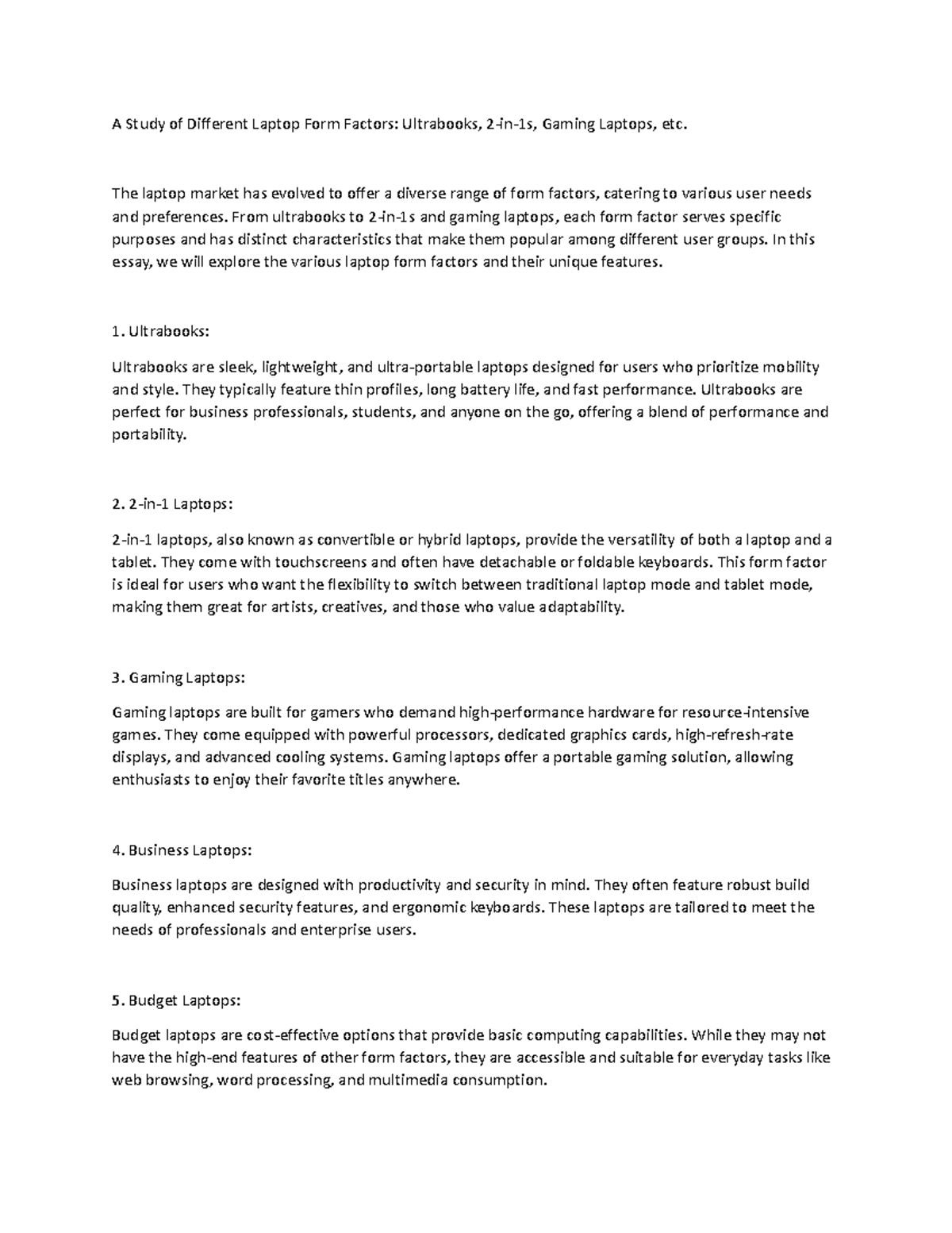 A Study of Different Laptop Form Factors - The laptop market has ...