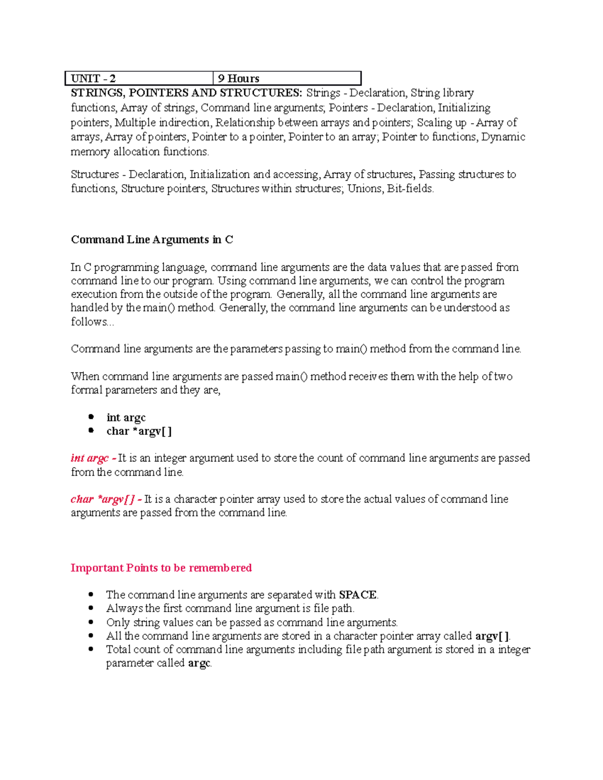 UNIT 2 - this is helps to you all in any exam - UNIT - 2 9 Hours ...