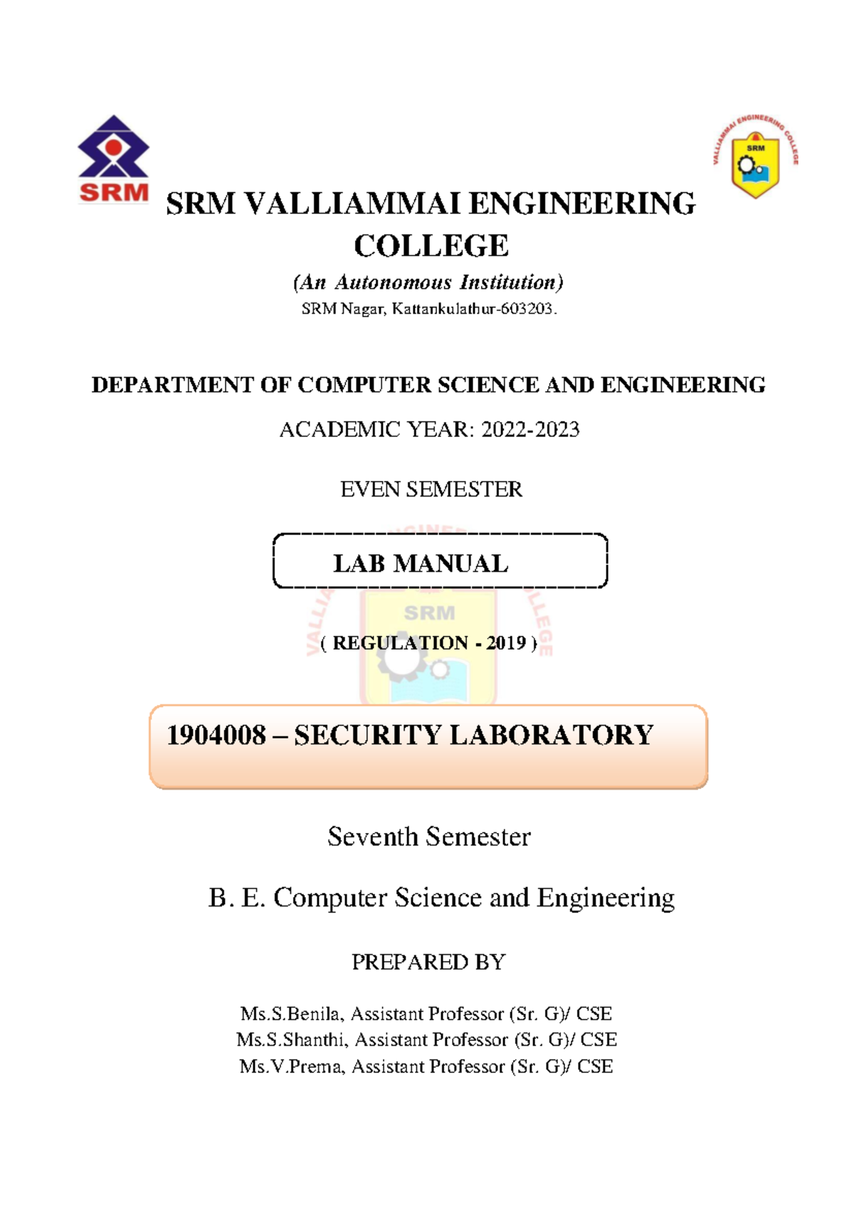 1904008 Security Lab manual - SRM VALLIAMMAI ENGINEERING COLLEGE (An ...