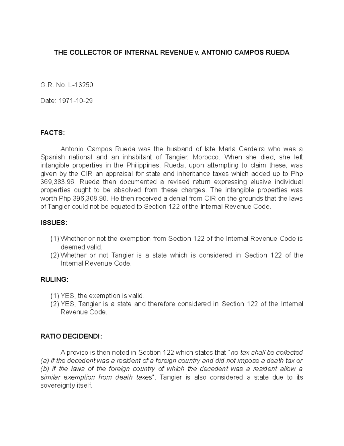 CIR v Rueda - Enriquez - This is personal work. - THE COLLECTOR OF ...