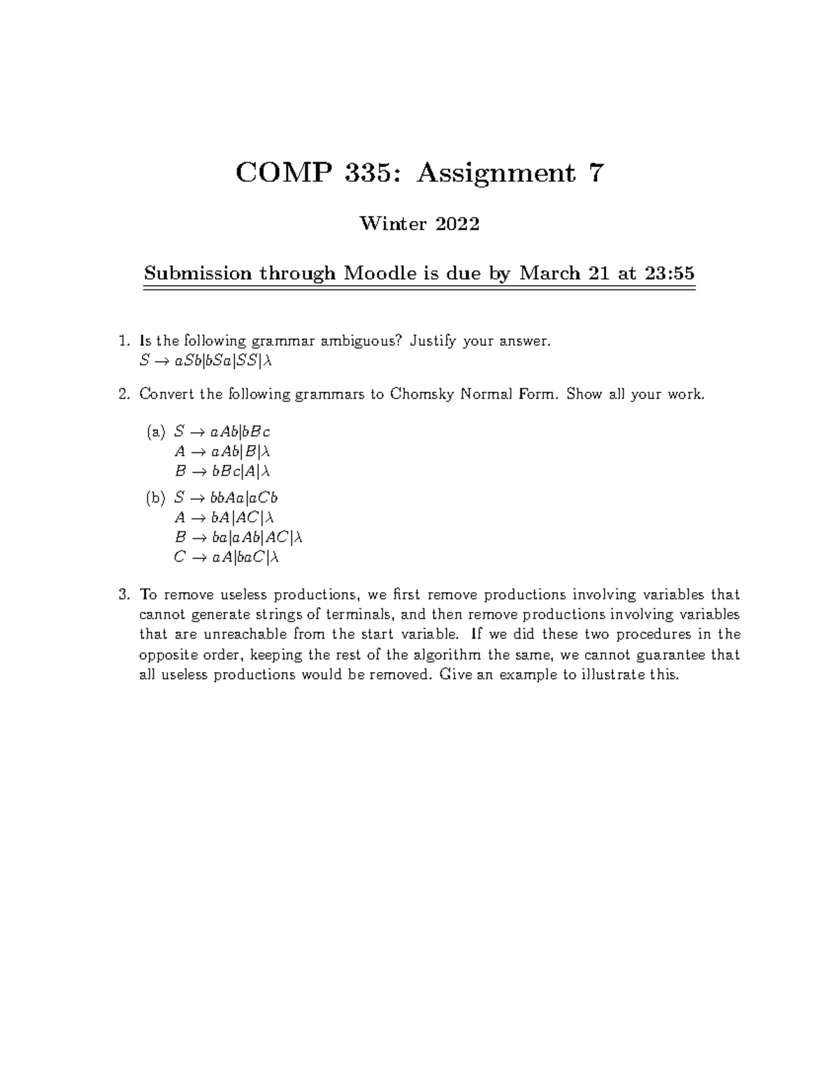 Asg7 - Assignment 7 - COMP 335: Assignment 7 Winter 2022 Submission ...