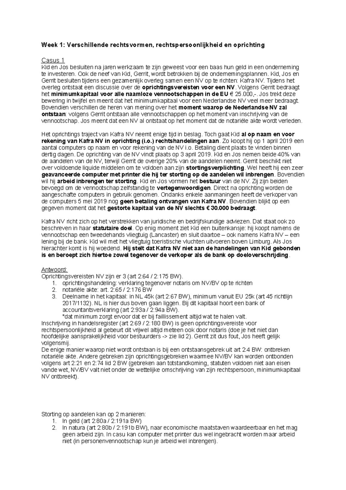 Week 1 Ondernemingsrecht (PRI4007) - Week 1: Verschillende rechtsvormen ...