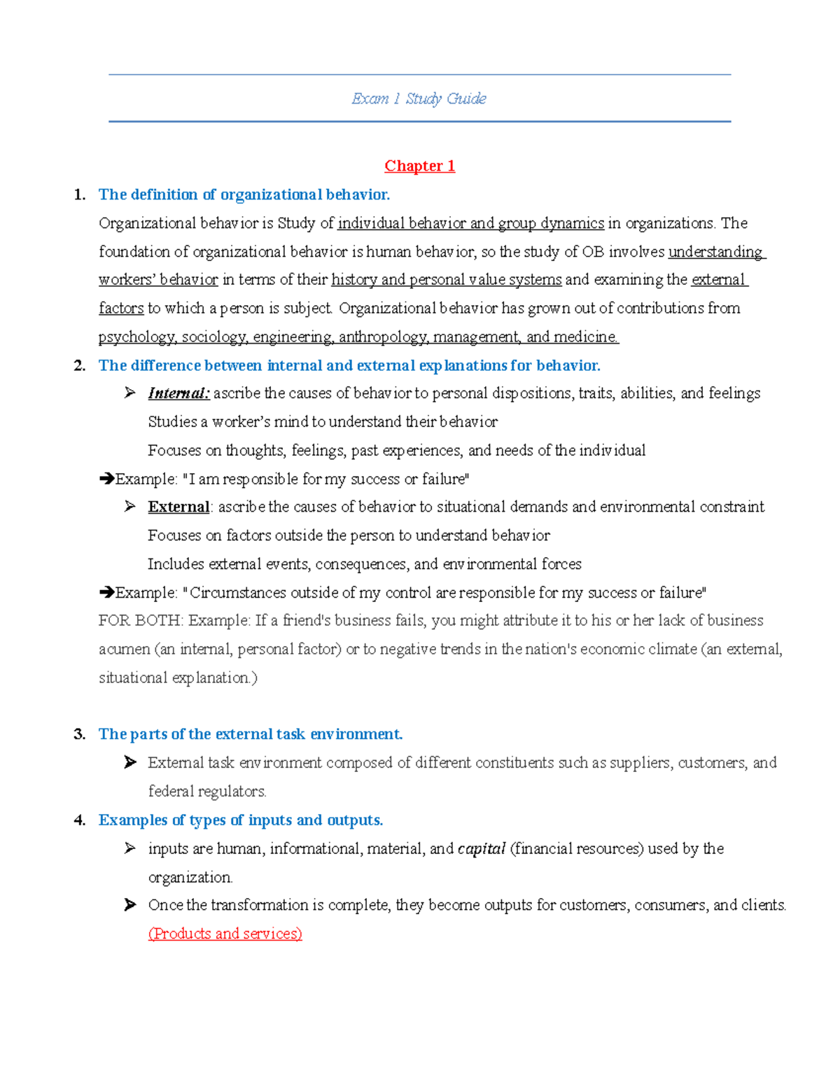 Exam 1 Study Guide - Exam 1 Study Guide Chapter 1 1. The definition of ...