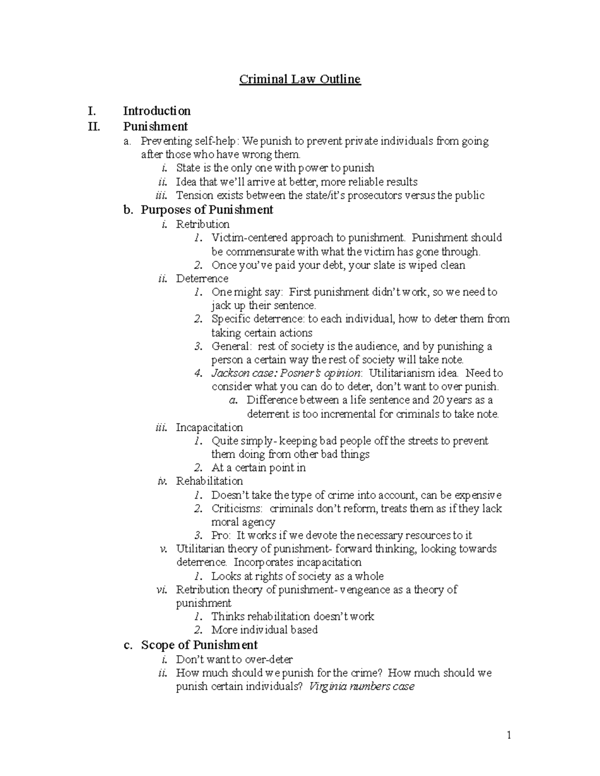 Youngjae Lee Criminal Law Outline Fall 2015 - Criminal Law Outline I ...