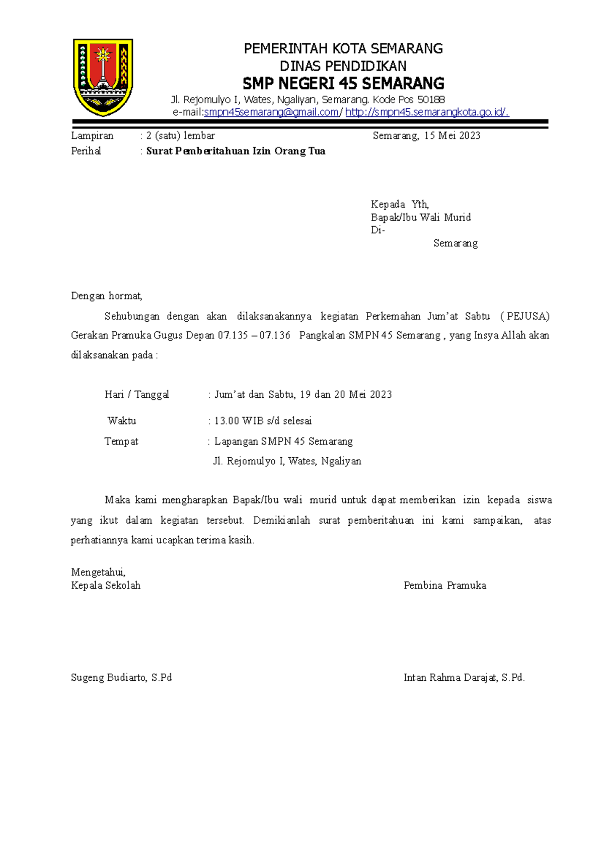 Surat IZIN Perjusa - PEMERINTAH KOTA SEMARANG DINAS PENDIDIKAN SMP ...