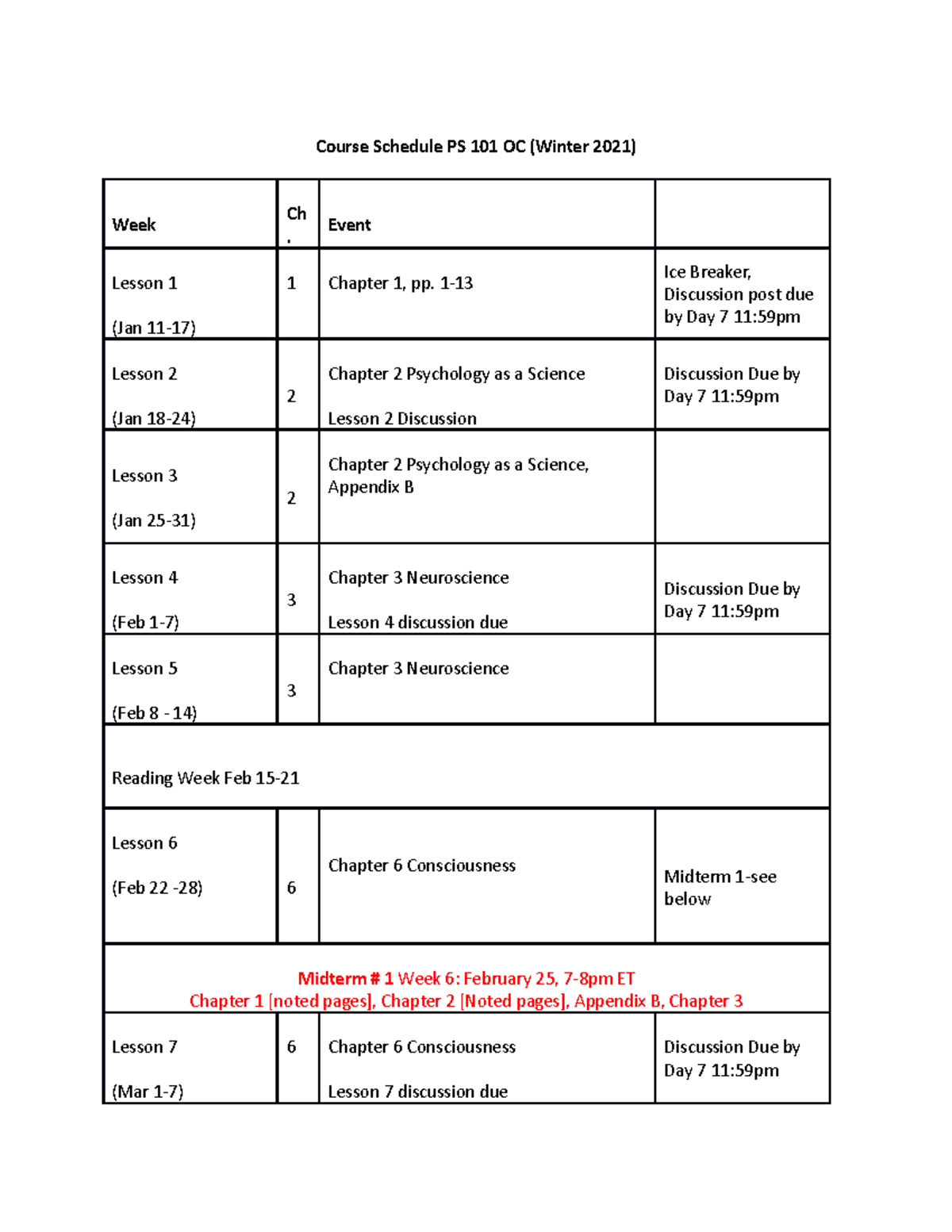 12 Week Course Schedule PS 101 OC Final - Course Schedule PS 101 OC ...