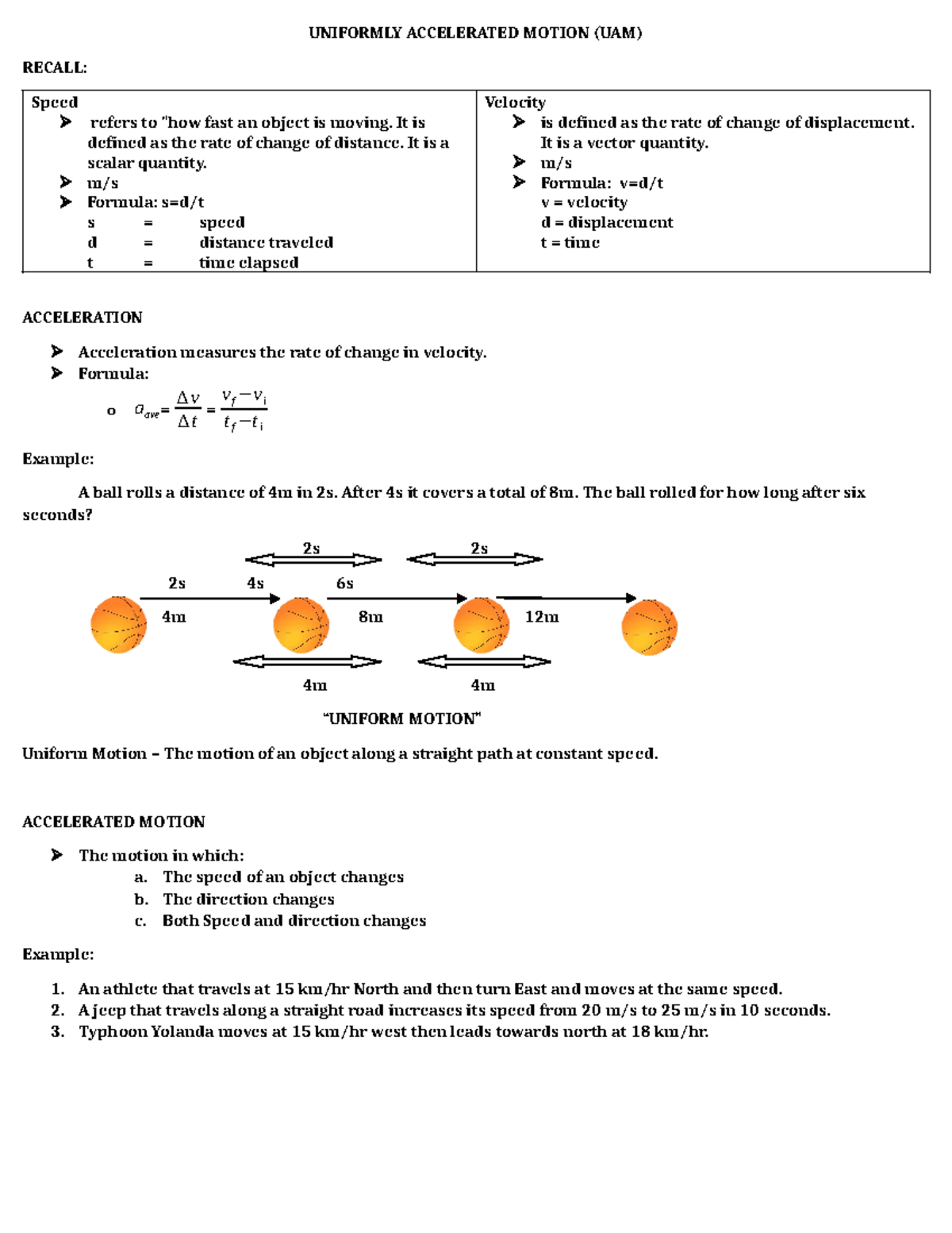 Uniformly Accelerated Motion - UNIFORMLY ACCELERATED MOTION (UAM ...