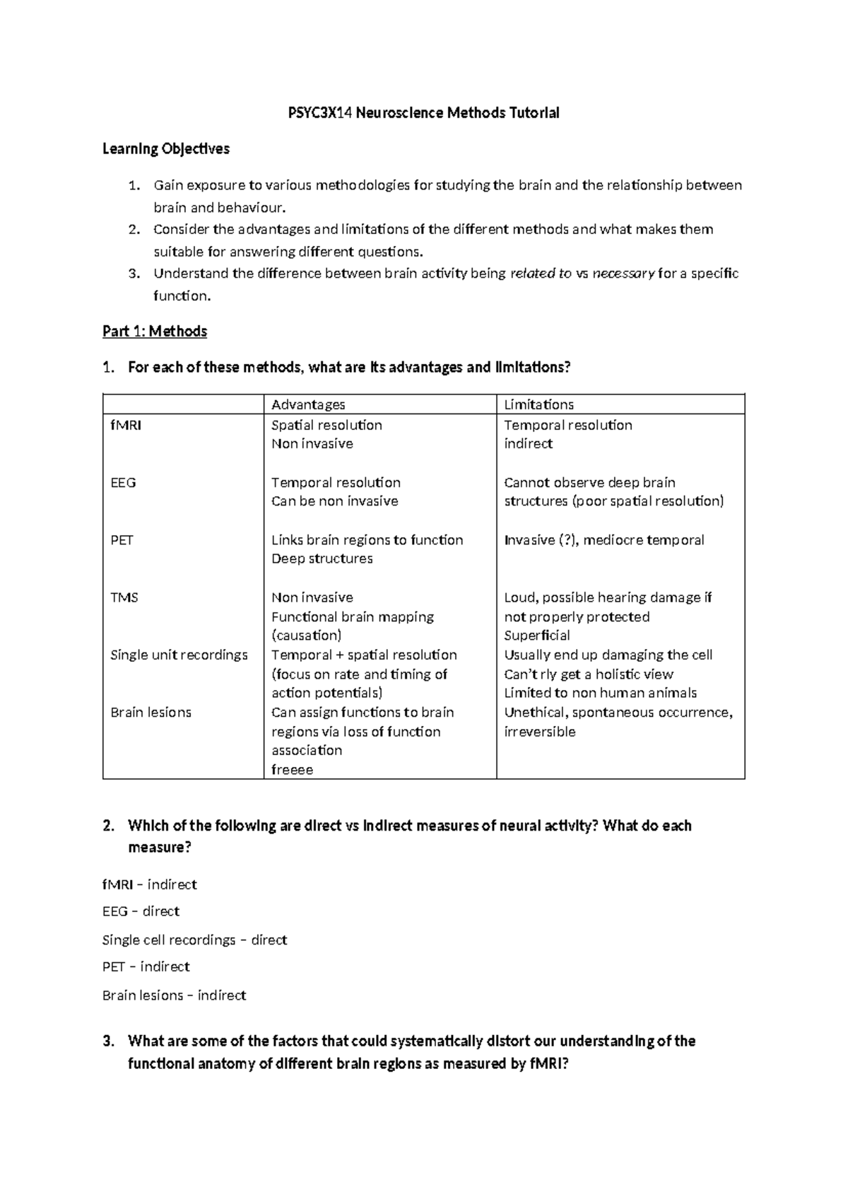 Neuroscience methods student worksheet 2024 - PSYC3X14 Neuroscience ...