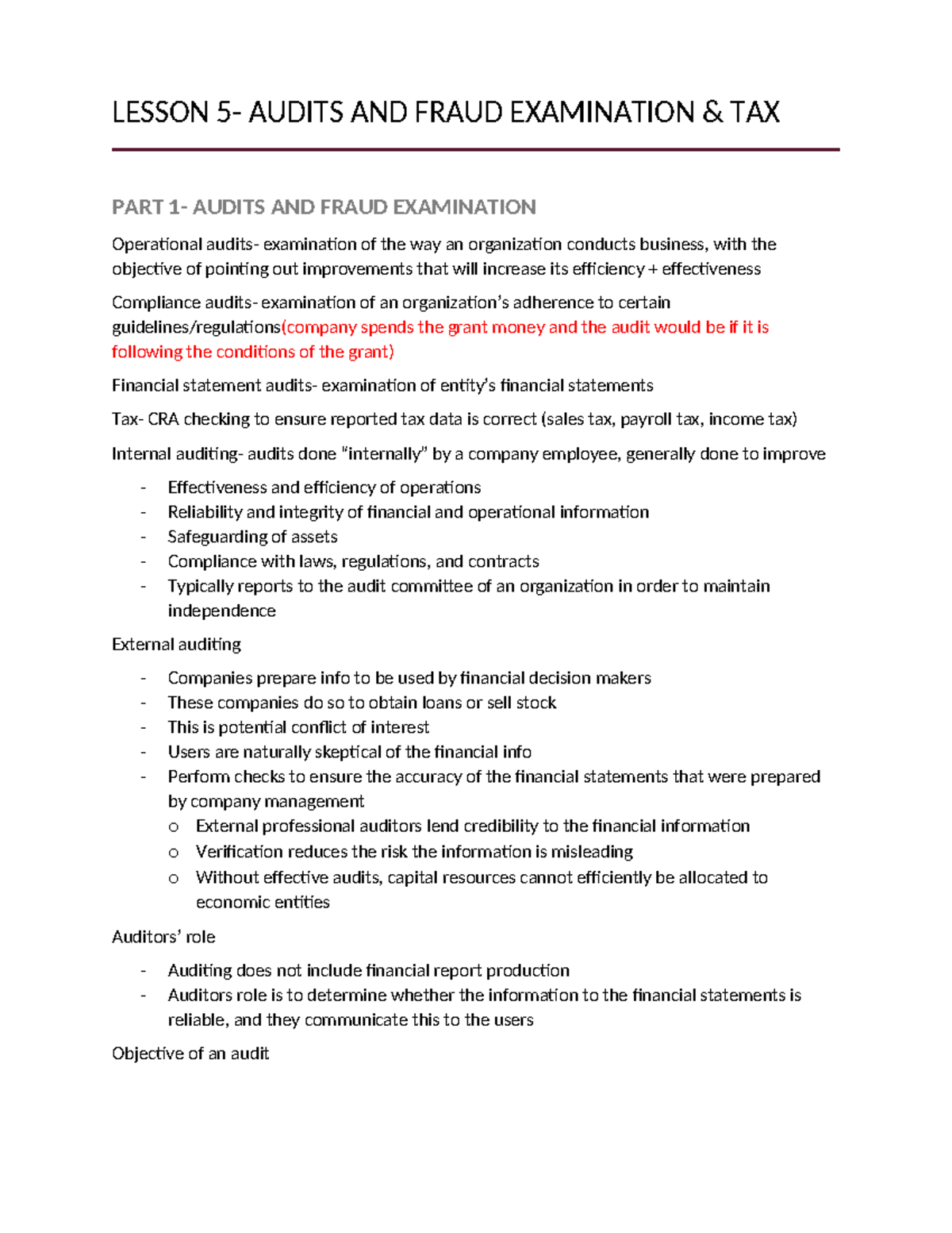 Lesson 5 ppt - LESSON 5- AUDITS AND FRAUD EXAMINATION & TAX PART 1 ...