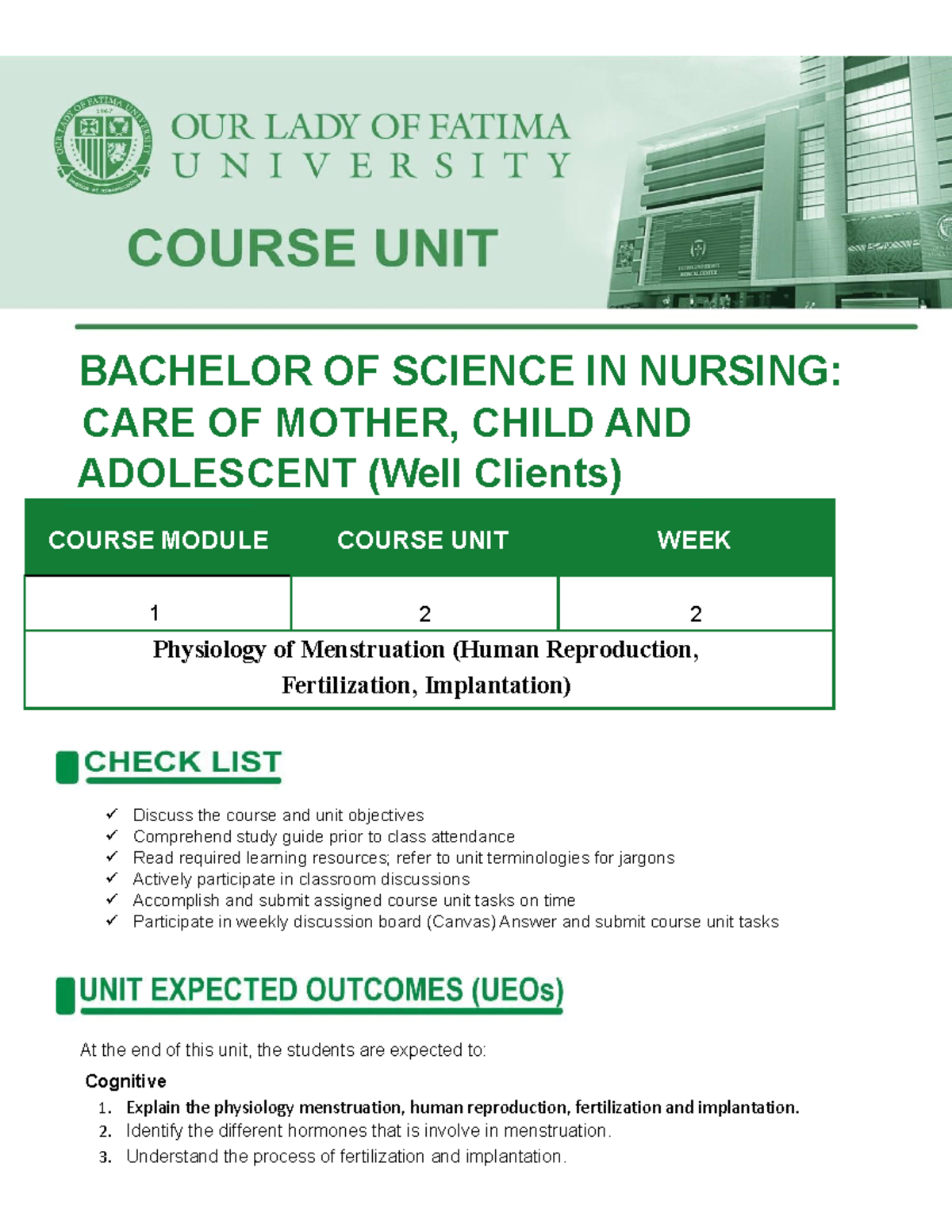Course UNIT week 2c - GOODLUCKKK - BACHELOR OF SCIENCE IN NURSING: CARE ...