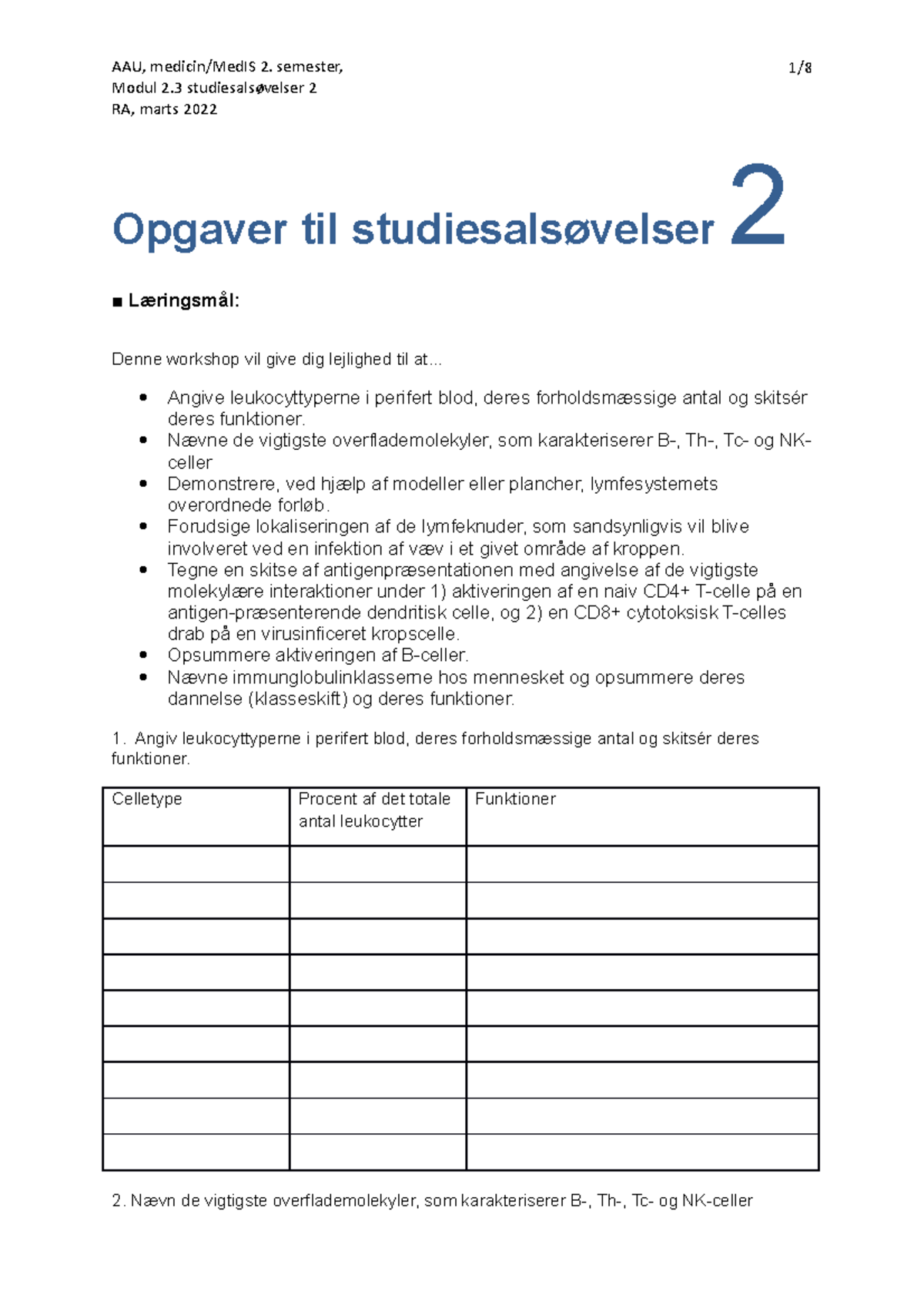 Opg Mod. 2.3 studiesalsøvelser 2 - Modul 2 studiesalsøvelser 2 RA, marts 2022 Opgaver til - Studocu