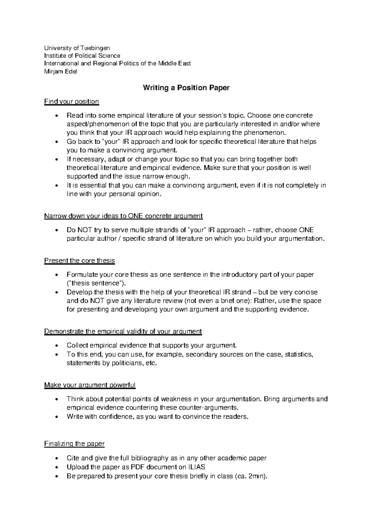 How to Write a Position Paper - University of Tuebingen Institute of ...