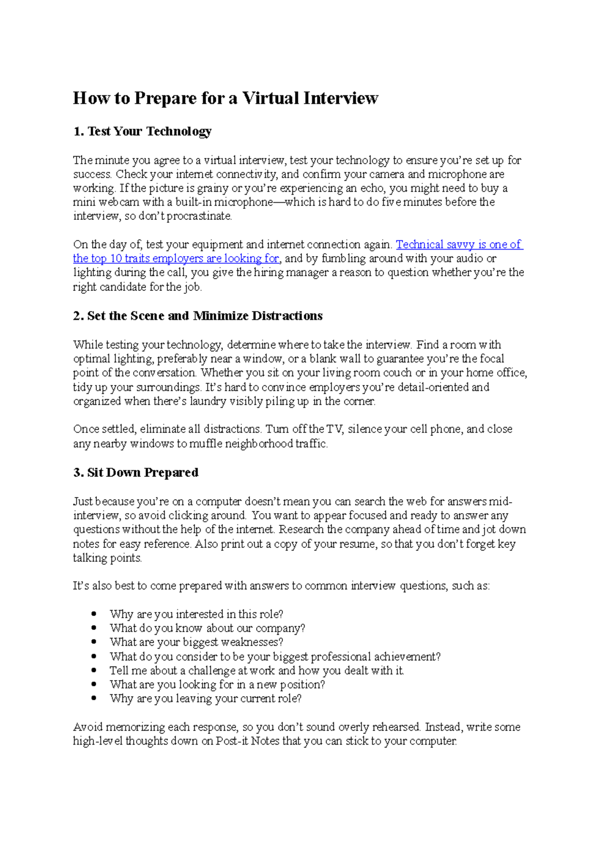 How to Prepare for a Virtual Interview - Test Your Technology The ...