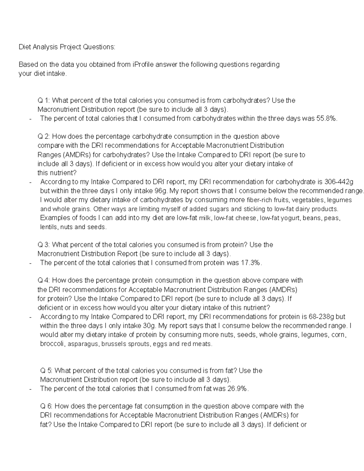 Nutrition Diet Analysis Project Questions - Diet Analysis Project ...