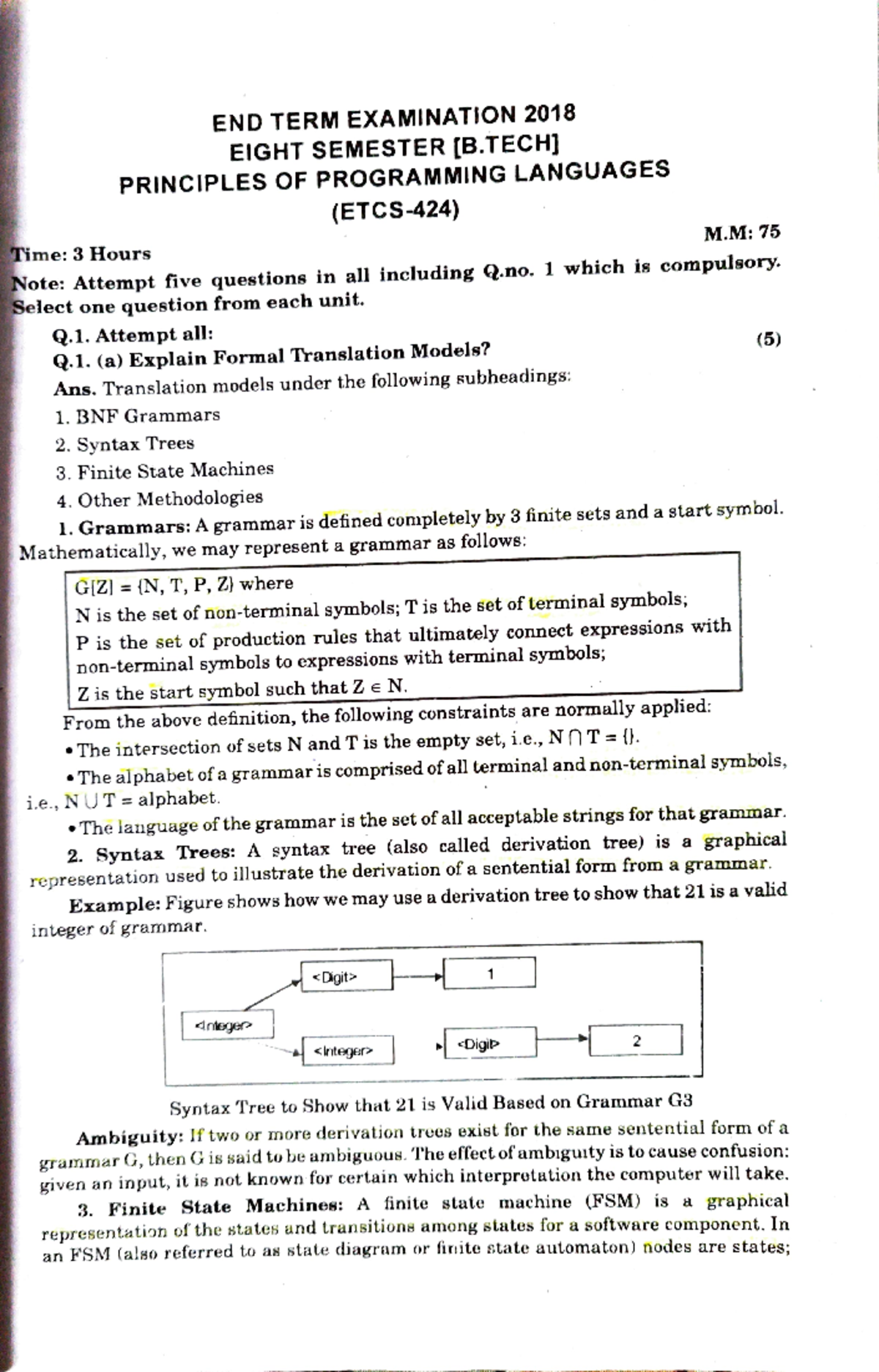 PPL end sem 2018 ,2023 - Time: 3 Hours PRINCIPLES OF PROGRAMMING ...