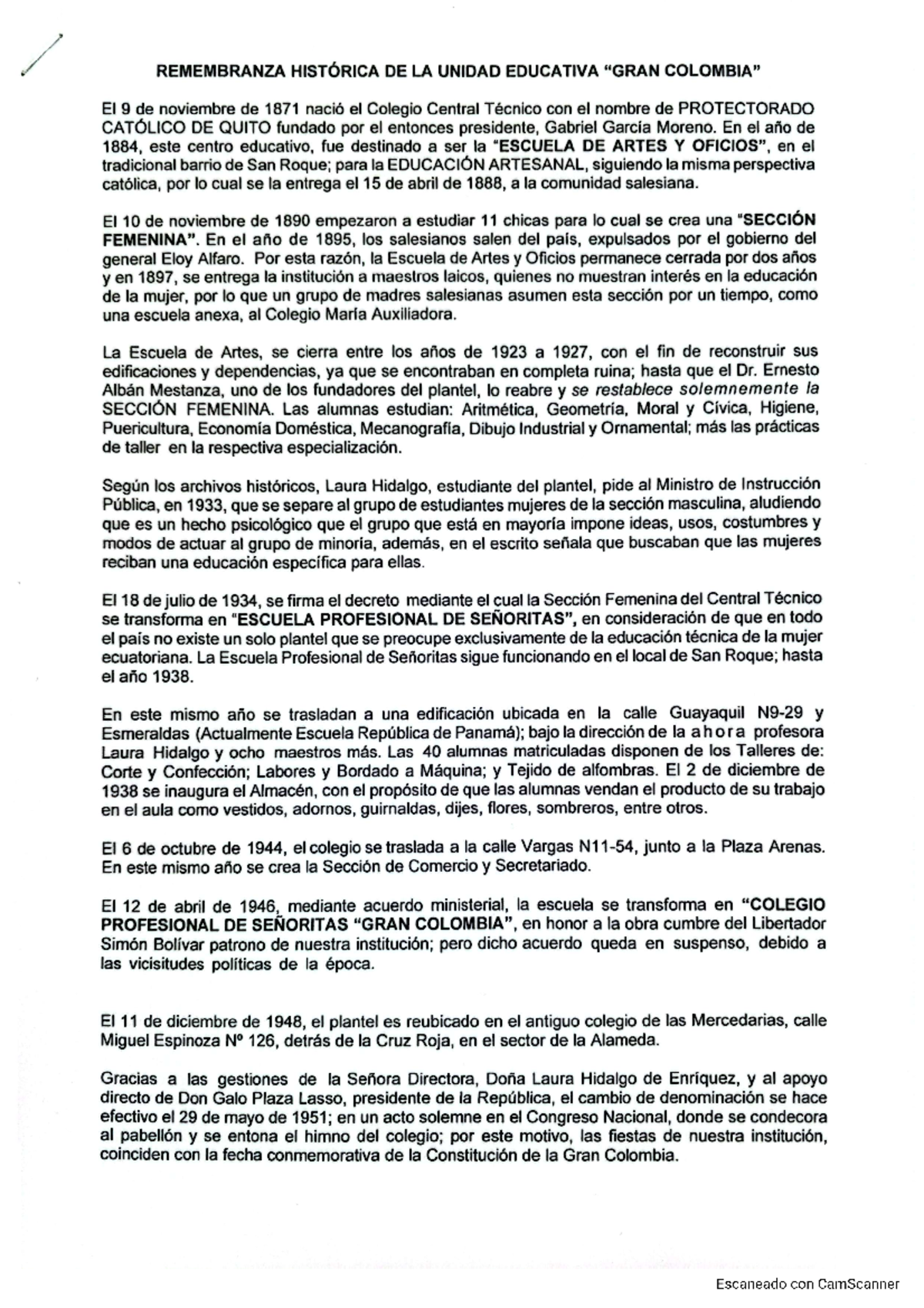 Remembranza histórica de la unidad educativa gran Colombia - History HL - Studocu