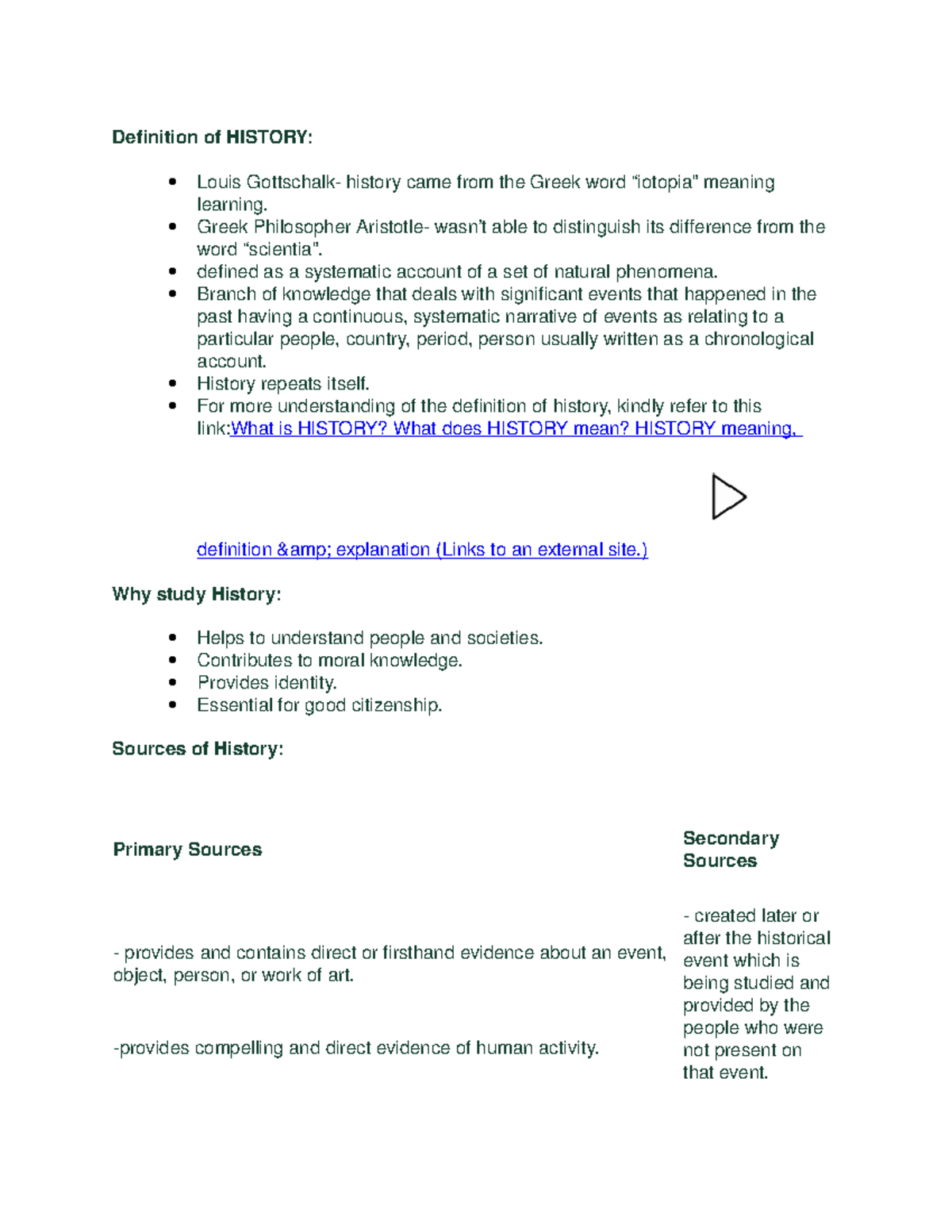 Definition of History - Definition of HISTORY: Louis Gottschalk ...