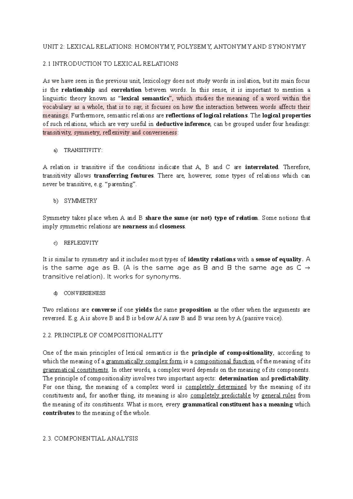 UNIT 2 - Apuntes - UNIT 2: LEXICAL RELATIONS: HOMONYMY, POLYSEMY ...