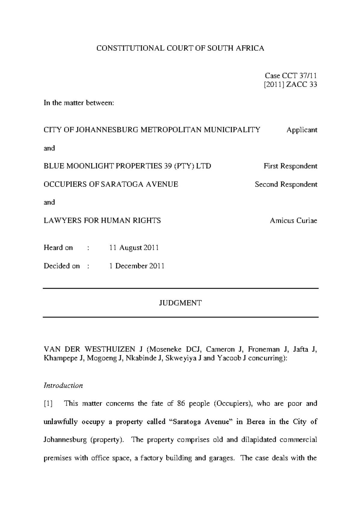City of Johannesburg v Blue Moonlight Properties - CONSTITUTIONAL COURT ...
