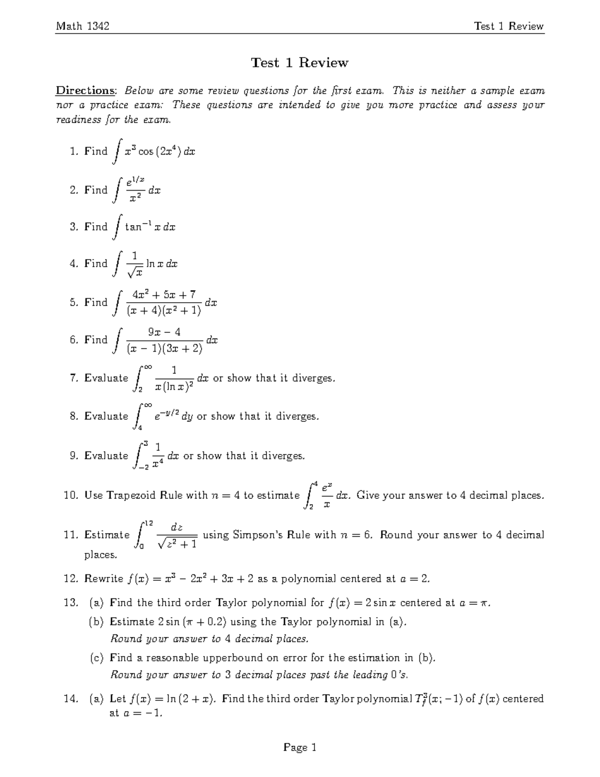 1342Test1Review - Test 1 review - Math 1342 Test 1 Review Test 1 Review ...