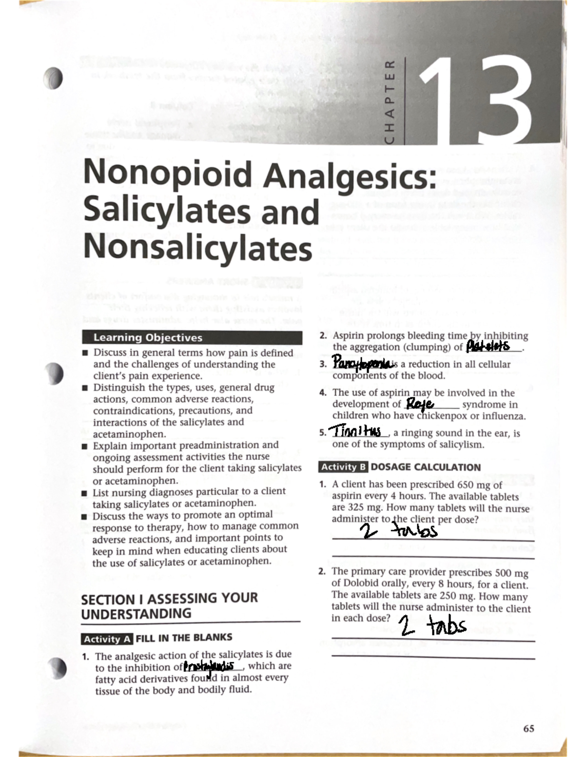 Chapter 13 - Notes - CHAPTER 13 Nonopioid Analgesics: Salicylates and ...