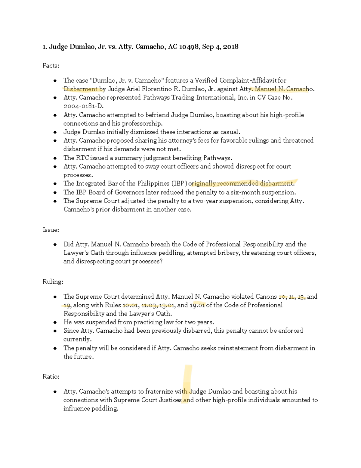 New Cases Legal Ethics with Qn A - 1. Judge Dumlao, Jr. vs. Atty ...