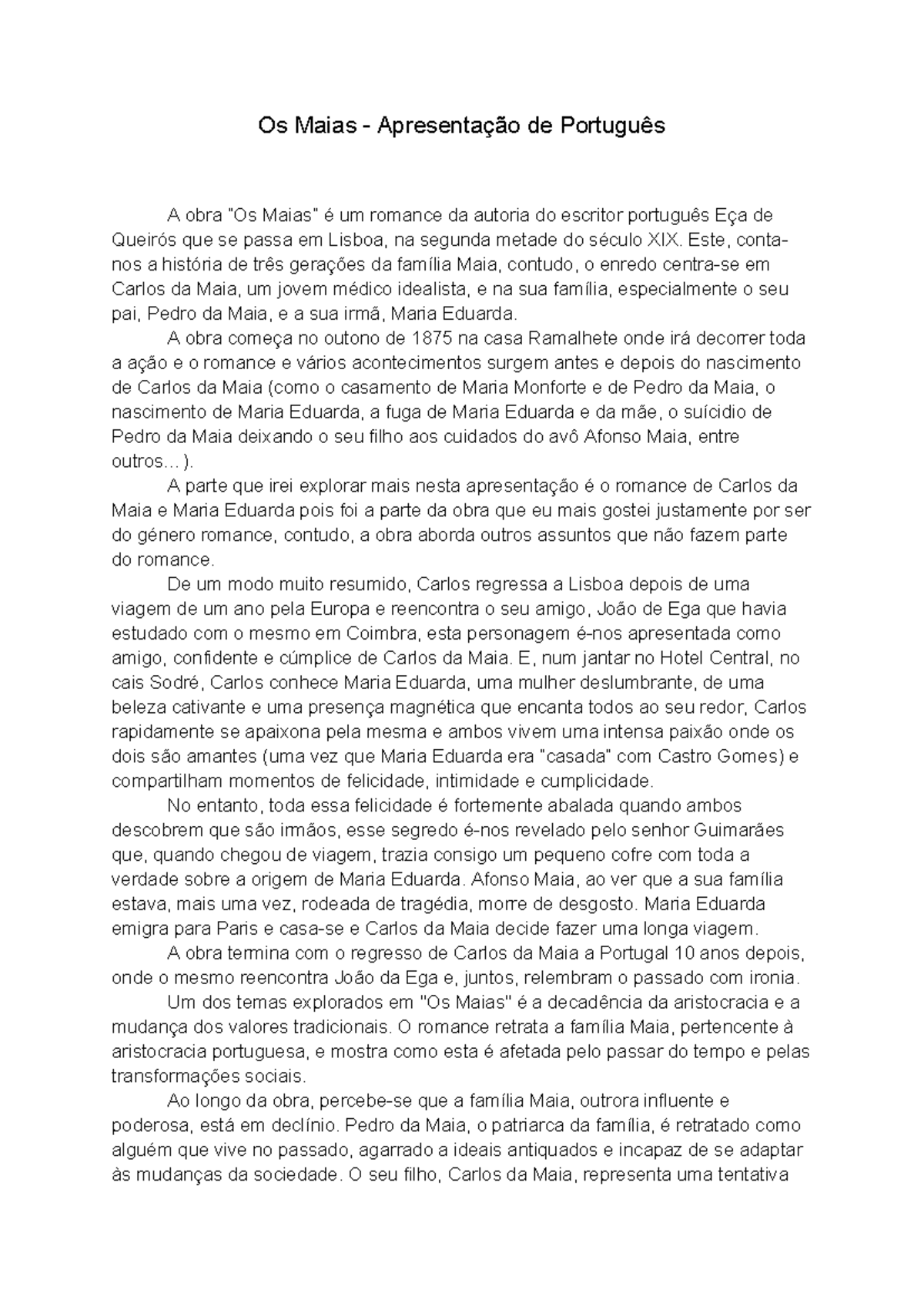 Os Maias - Apresentação de Português - Os Maias - Apresentação de ...