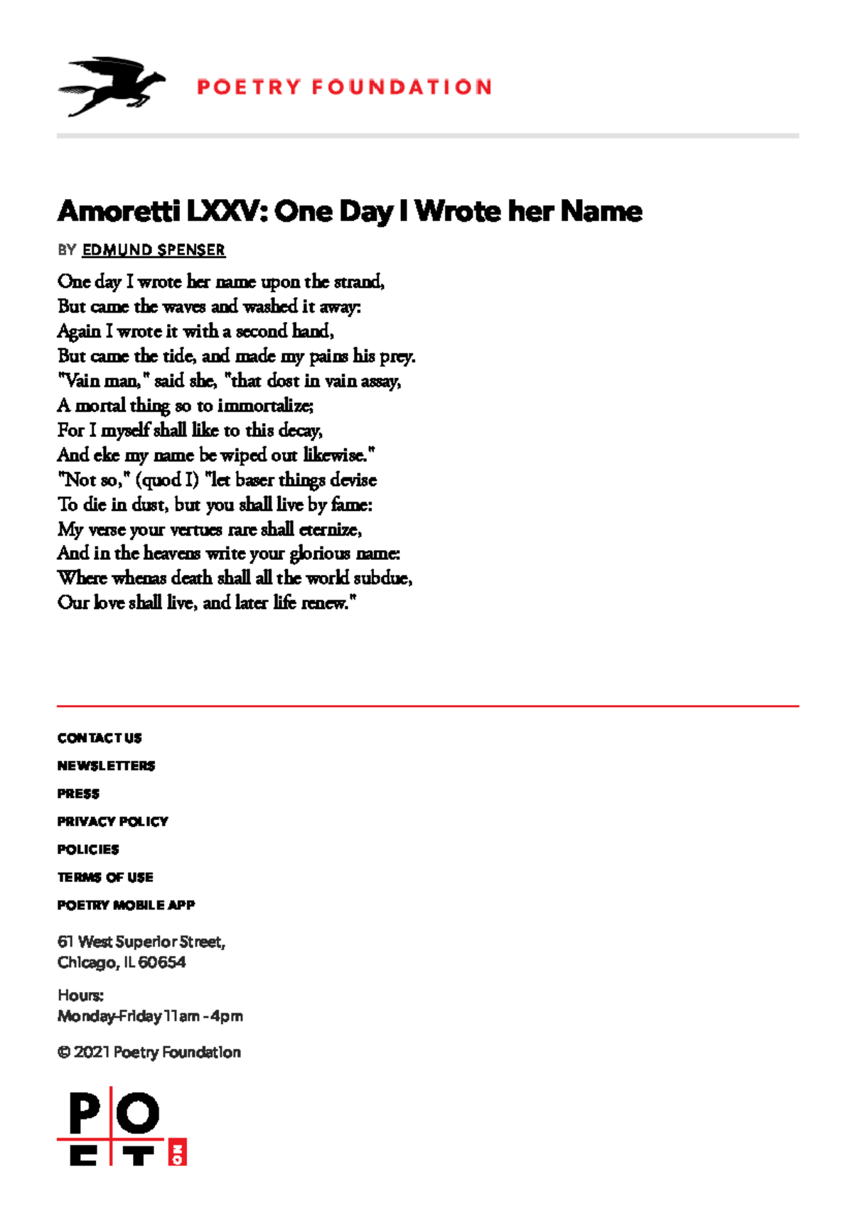 Amoretti LXXV One Day I Wrote her Name by Edmund… Poetry Foundation ...