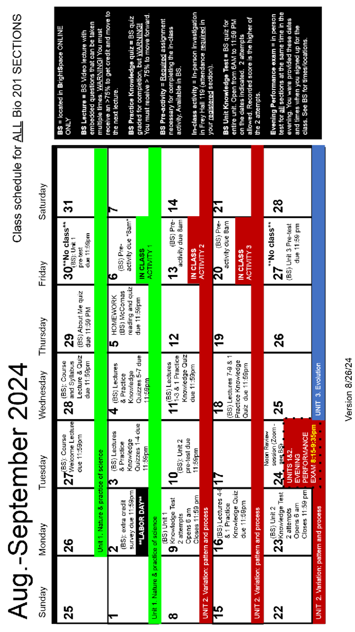 Bio 201 calander - Sequence of course work for bio 201 - 2024 Class ...