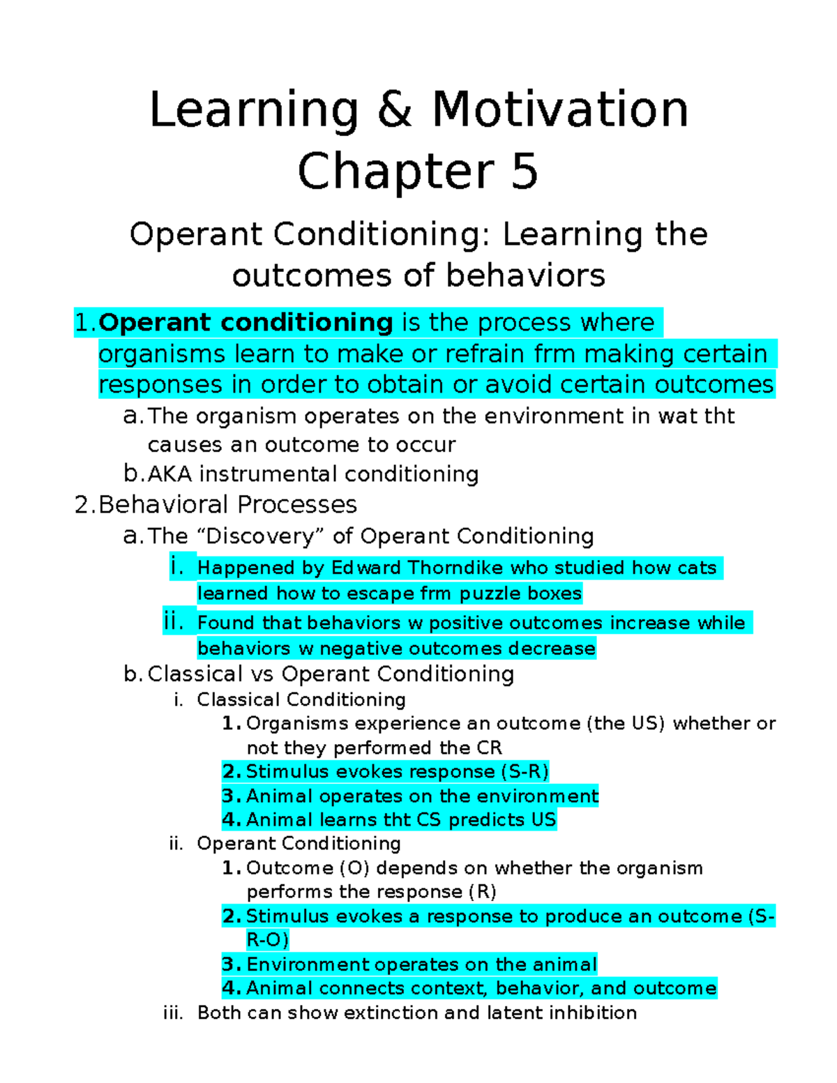 Learning and Motivation Chapter 5 Notes - Learning & Motivation Chapter ...