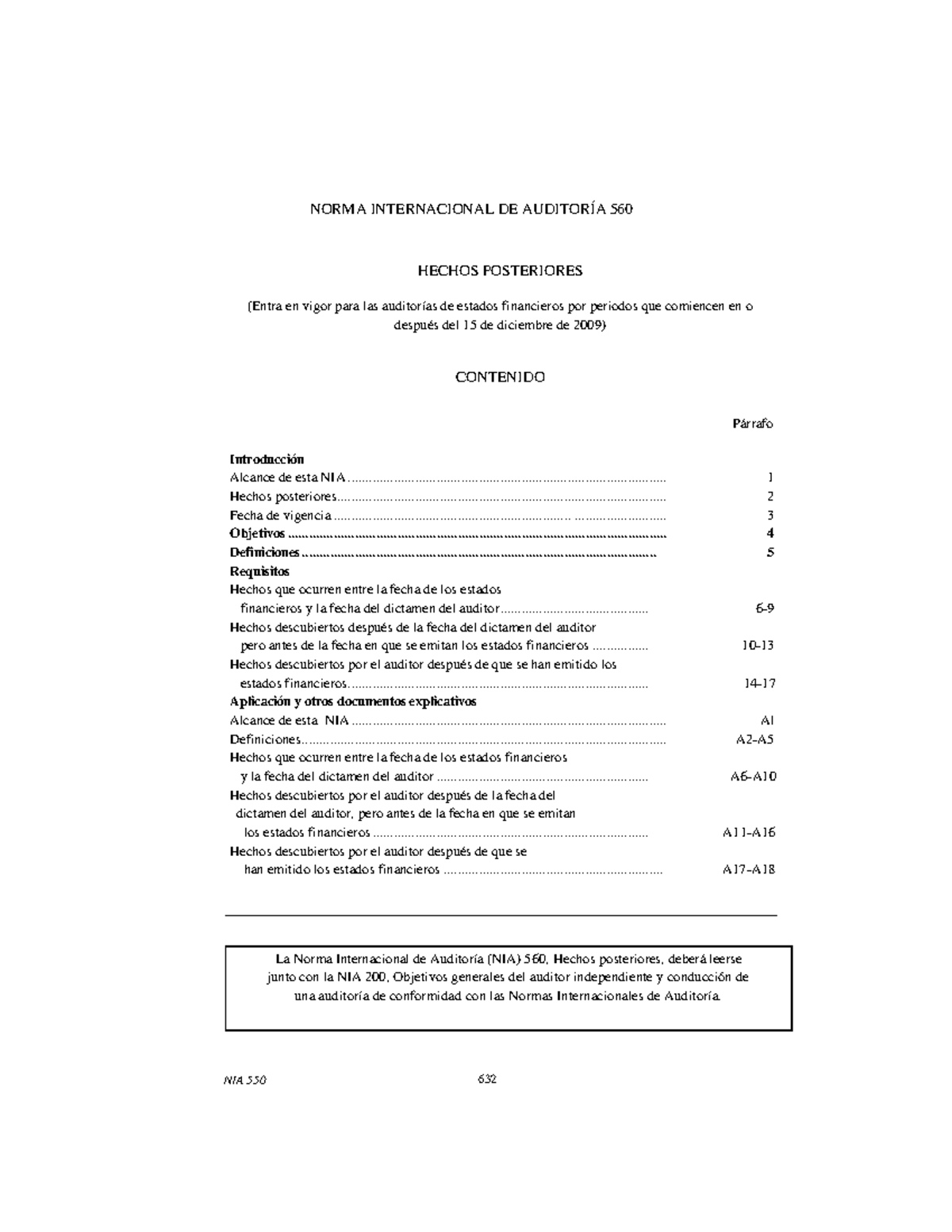 NIA 560 - TAREA - NORMA INTERNACIONAL DE AUDITORÍA 560 HECHOS ...