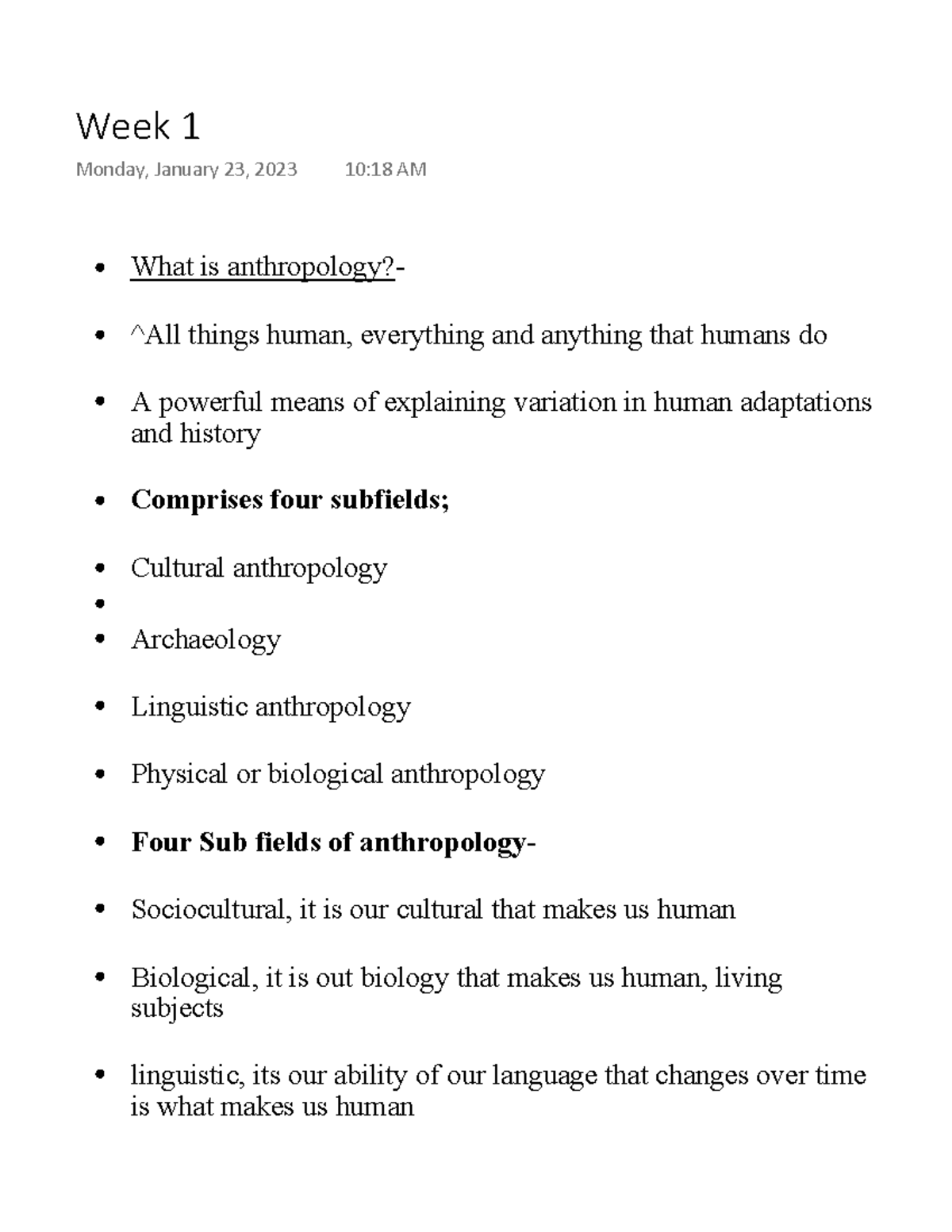 Week 1 - chapter 1 week one - What is anthropology?- ^All things human ...