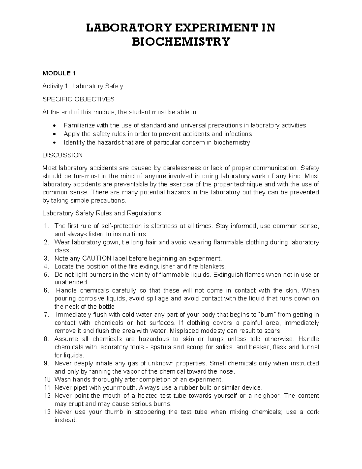Module 1 Laboratory Safety Equipment and Apparatuses EAC Biochem ...