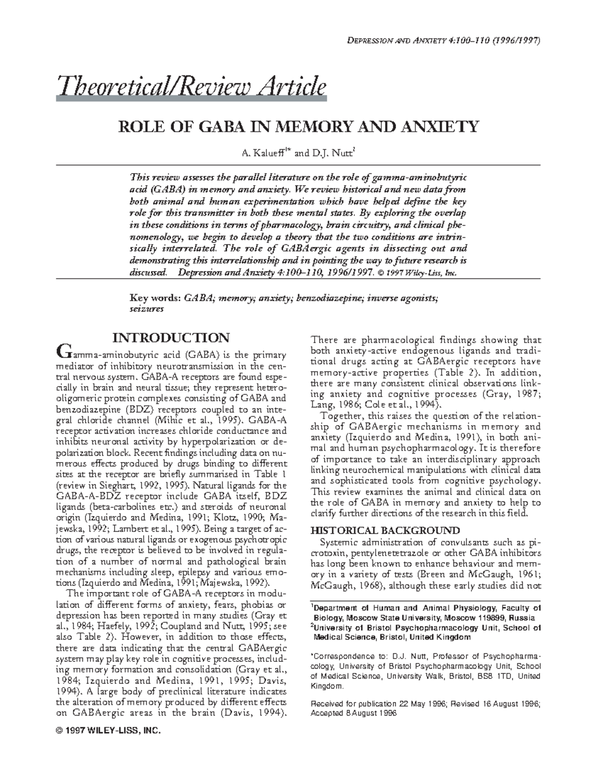Depression and Anxiety - 1996 1997 - Kalueff - Role of GABA in memory ...
