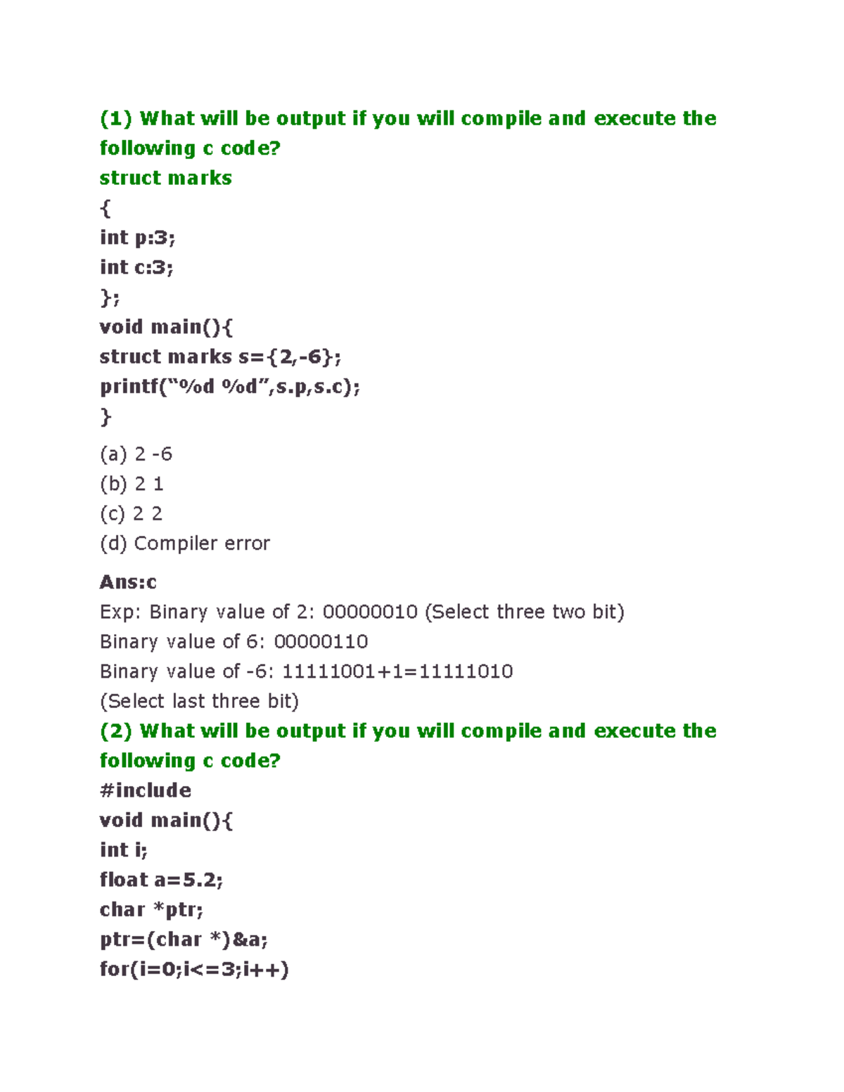 C,C++ apti solution 1 - will help students to refine their skills - (1) What will be output if ...