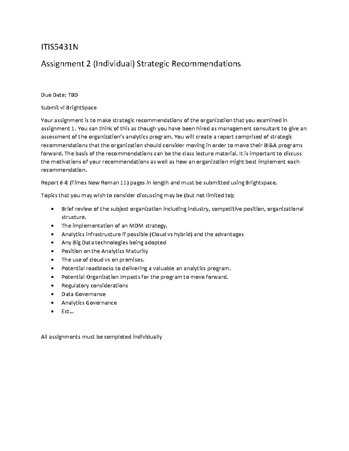personal Assignment number 2 - ITIS5431N Assignment 2 (Individual ...