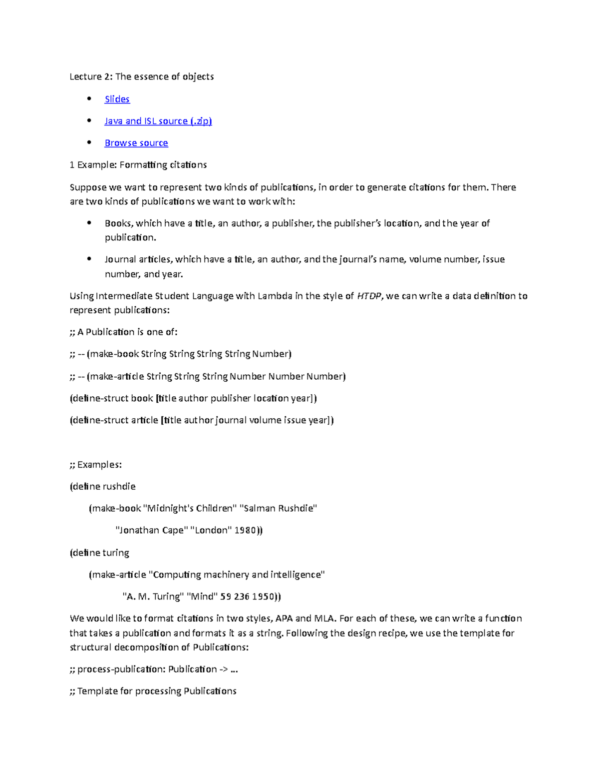 CS 3500 2017 notes 2 - Lecture 2: The essence of objects Slides Java ...