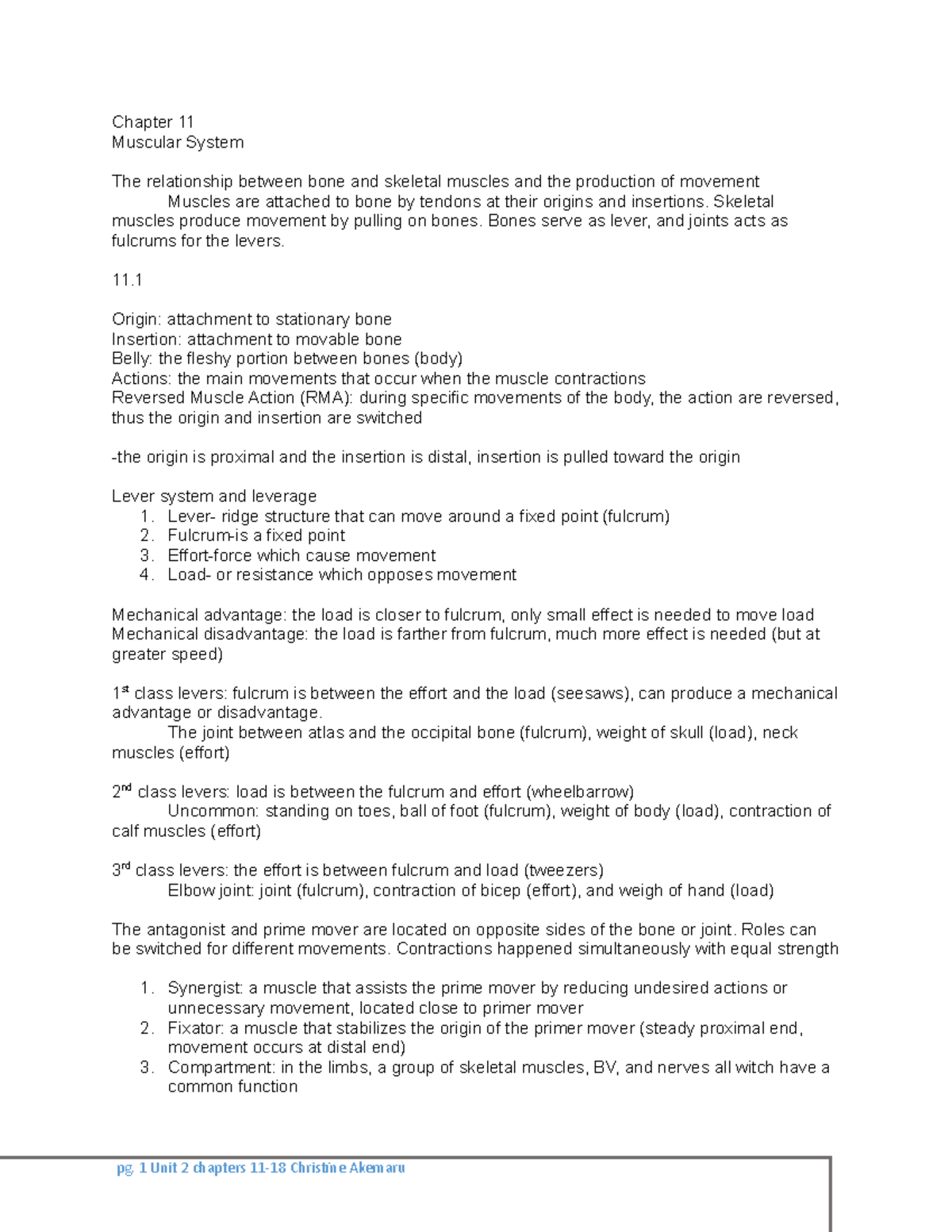 Unit 2 notes - Chapter 11 Muscular System The relationship between bone ...