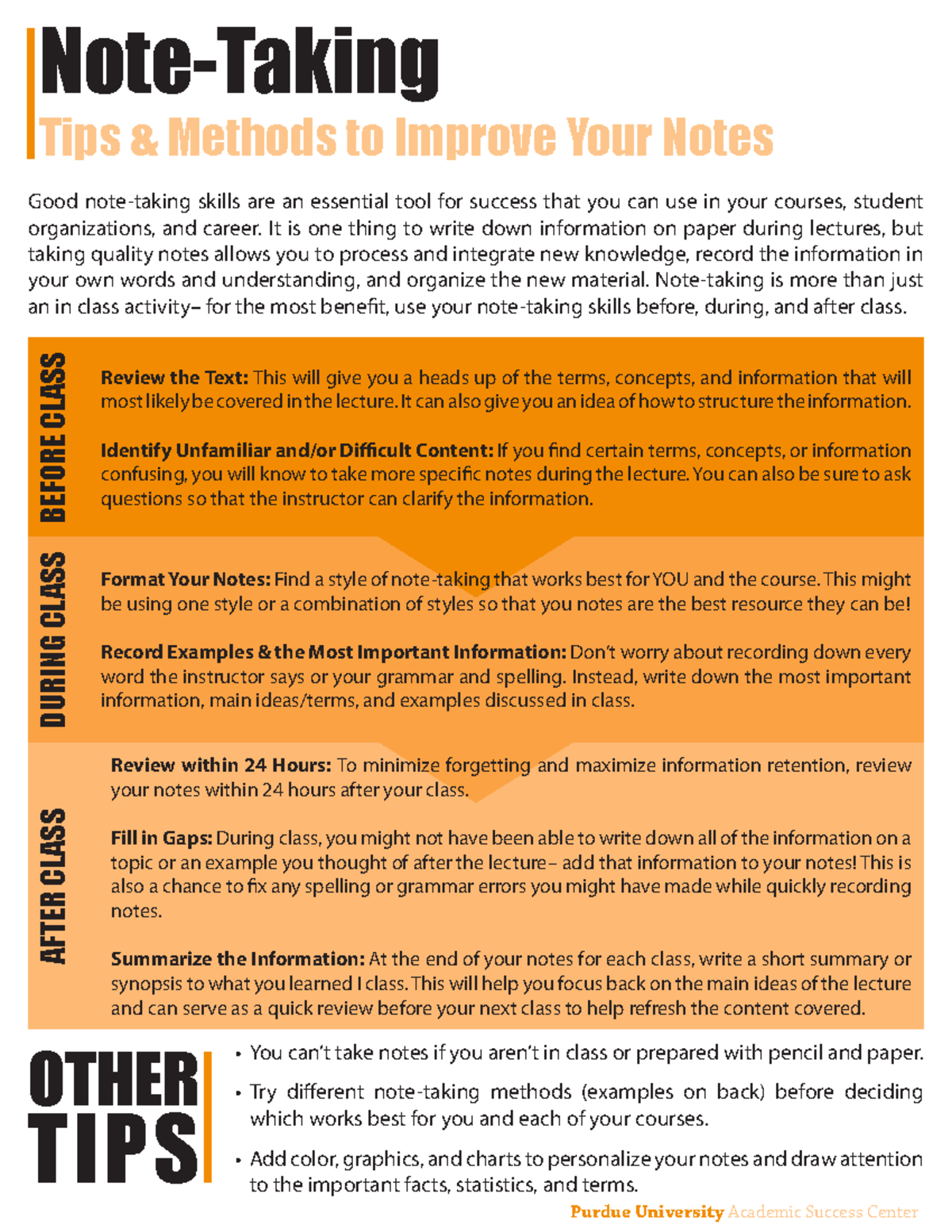 ASC Handouts Improving Notetaking - Note-Taking Tips & Methods to ...