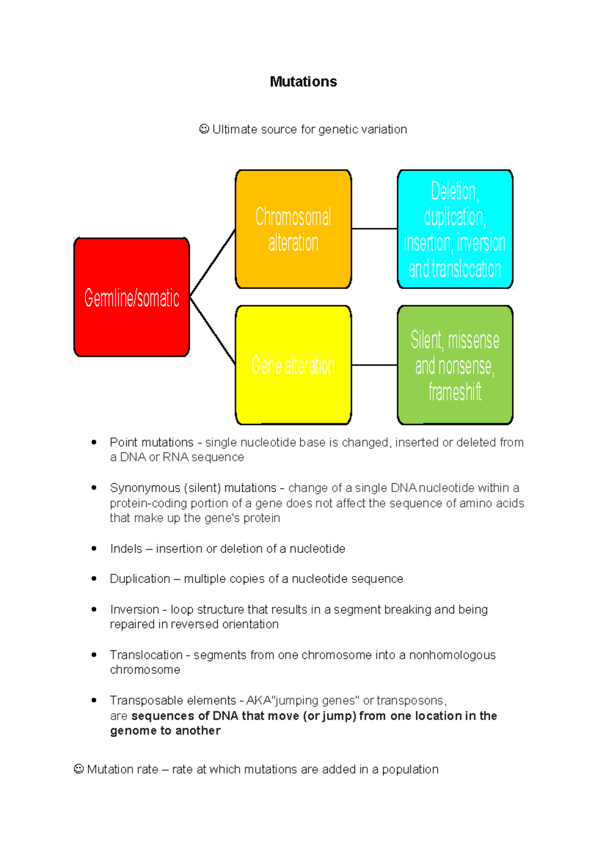 Mutations Population genetics - Mutations Ultimate source for genetic ...