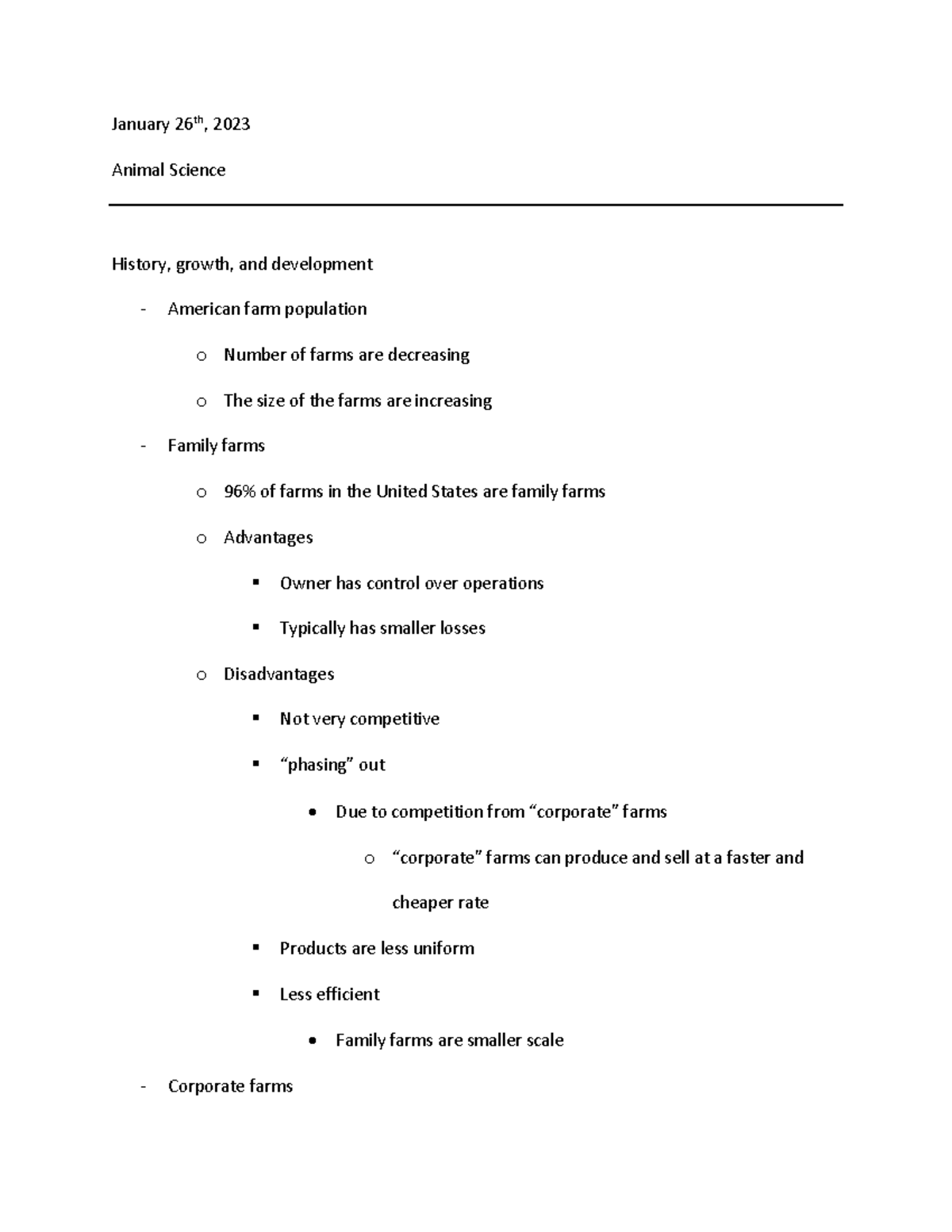 Intro to Animal science 1-26-23 - January 26th, 2023 Animal Science ...