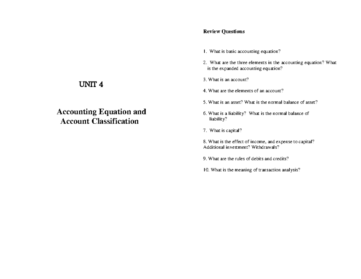 Fdnacct Exercises T1 2022-23 Weeks 6 Accounting Equation Transaction ...