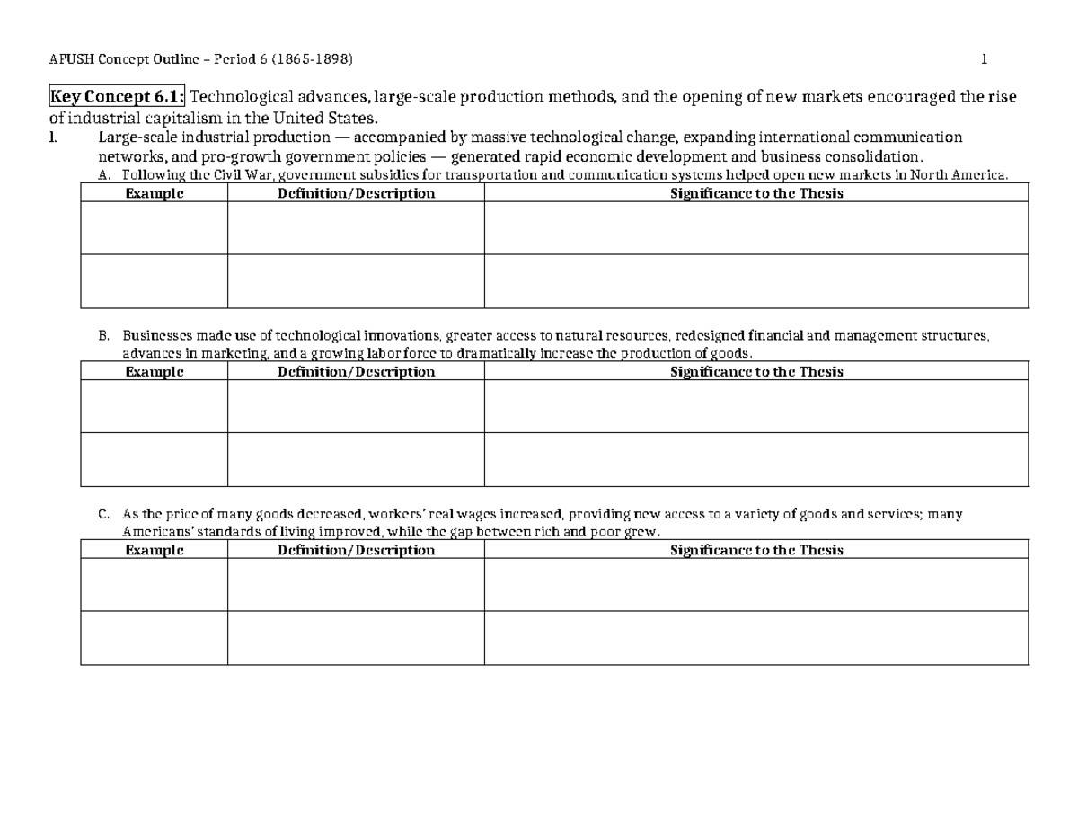 Concept Outline - Period 6 (1865 to 1898) - Key Concept 6 ...