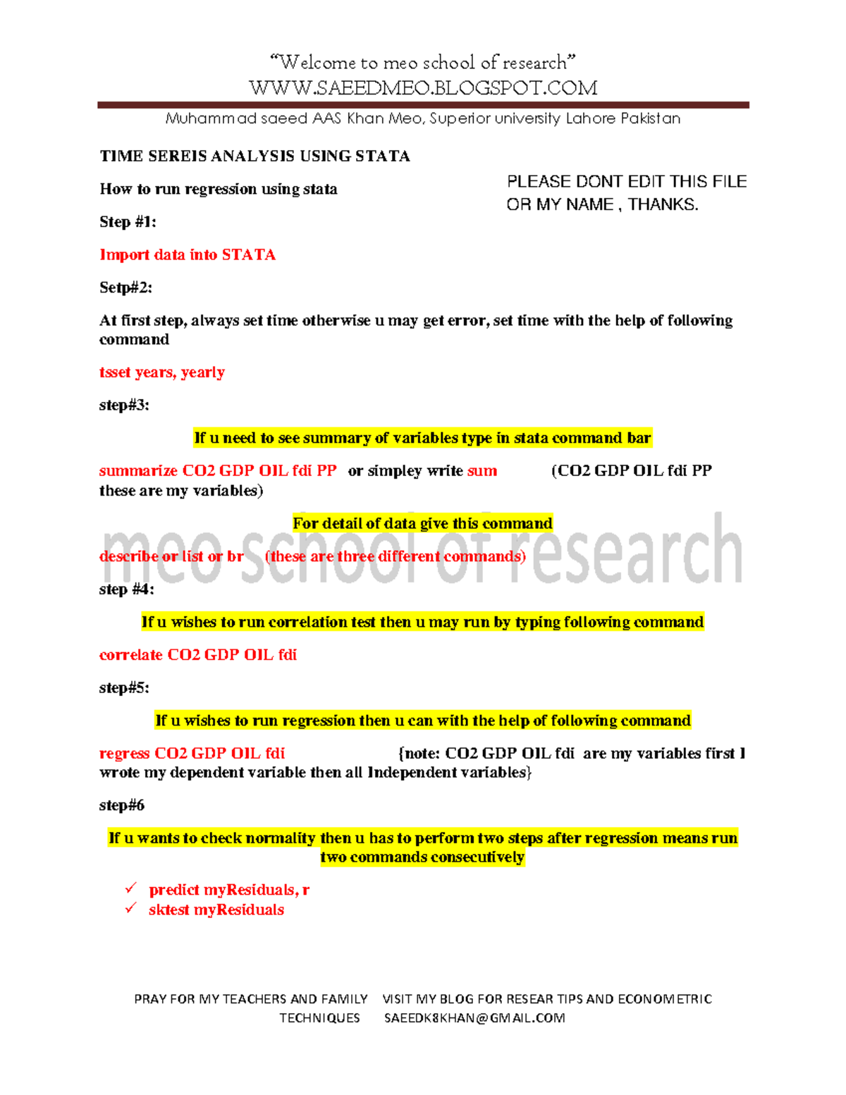 TIME Sereis Analysis Using Stata - to meo school of Muhammad saeed AAS ...