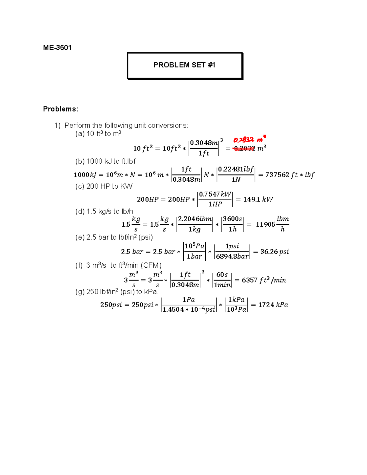 ME-3501 HW1 solutions - ME- PROBLEM SET Problems: Perform the following ...