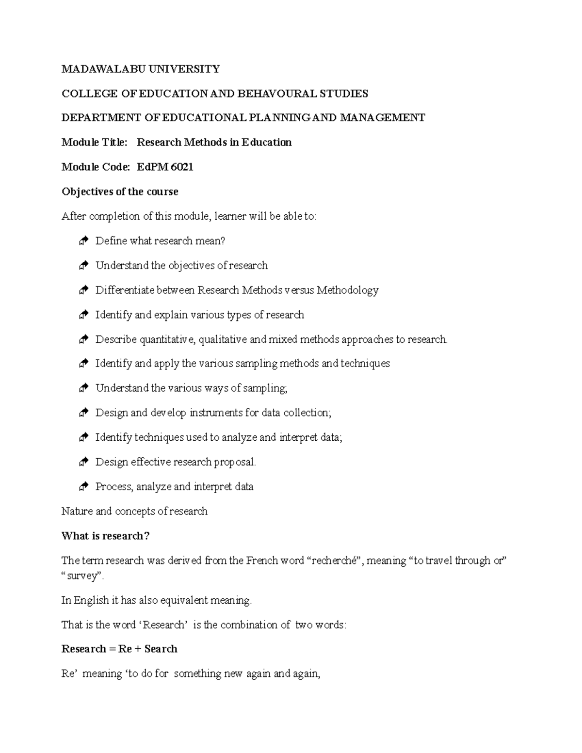 Educational Research lecture note for master students - MADAWALABU ...