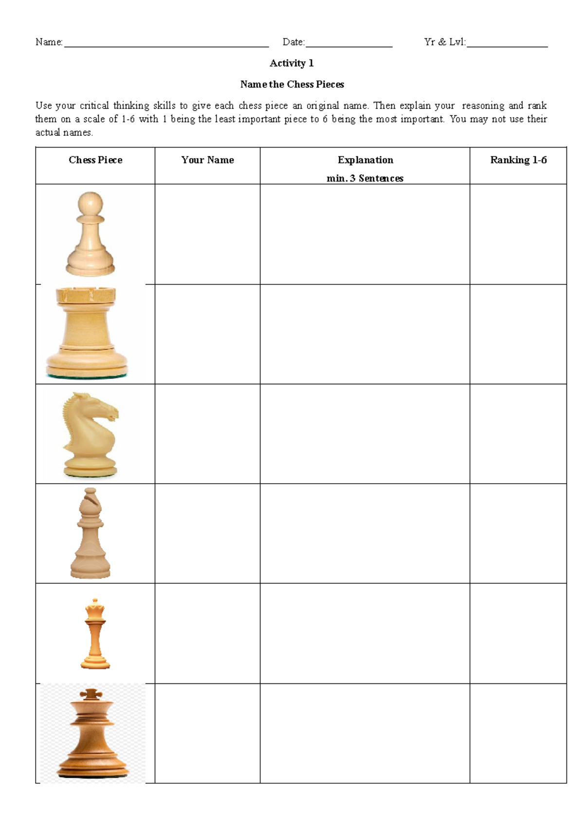 Chess-Activity - none - Name ...